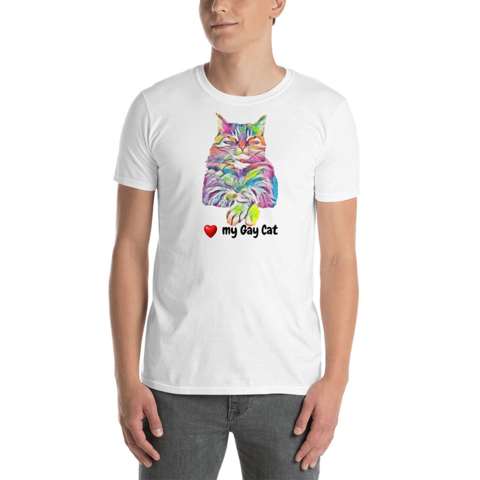 Love My Gay Cat Shirt With the Rainbow Cat. LGBTQ Queer Design, Fun Gay ...