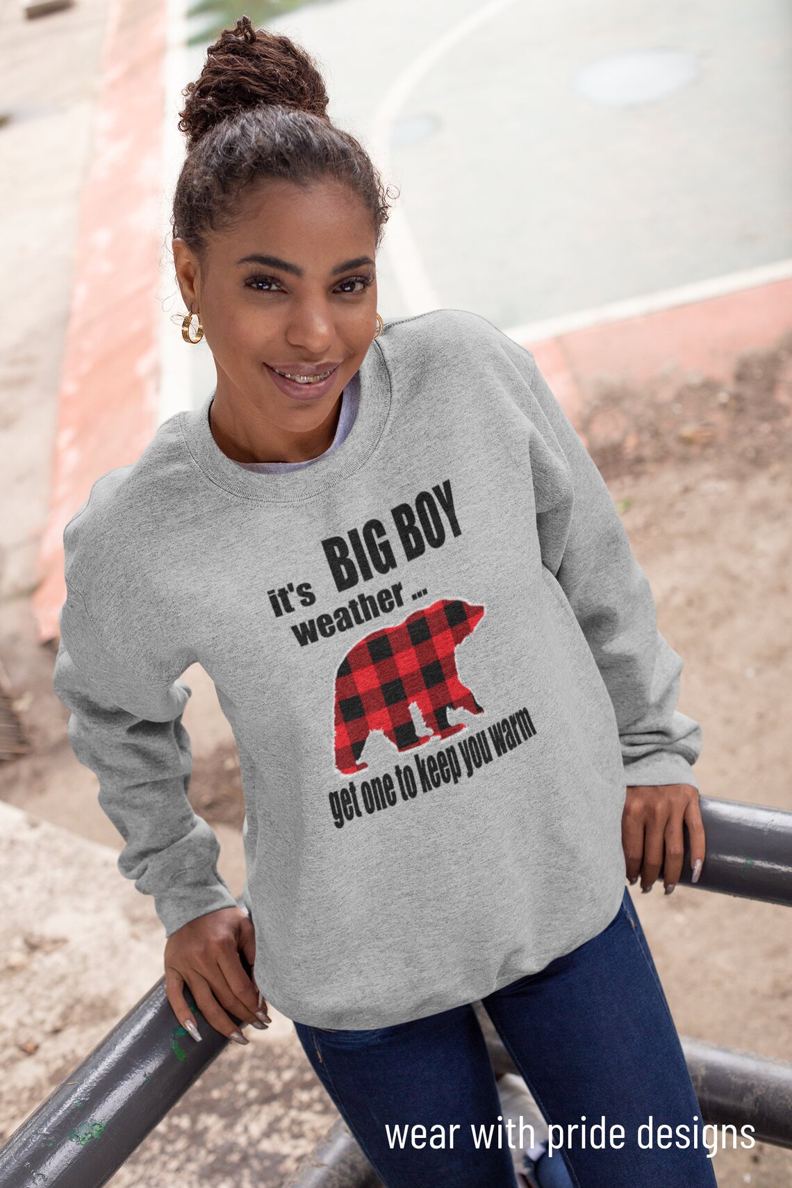 Big Bearded Guy Flannel Bear Plaid Winter Sweatshirt Cold - Etsy