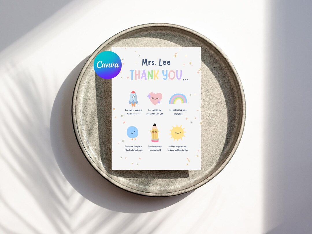 Custom Teacher Thank You Card - Personalized Card – 5x7" Canva Design ...