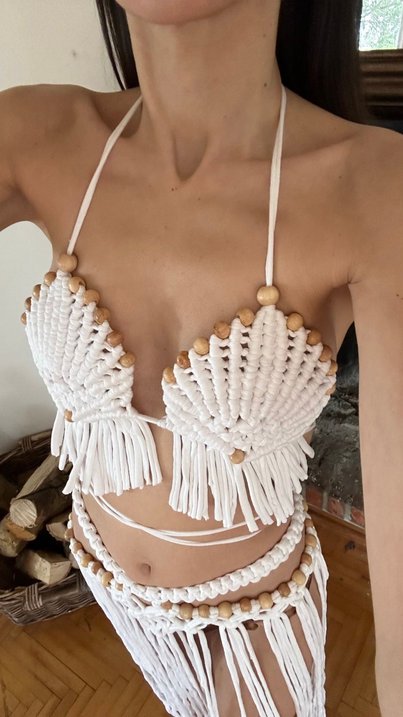 Personalized Seashell Macrame Outfit, Festival Clothing, Beach Party Outfit, Macrame Beachwear ...