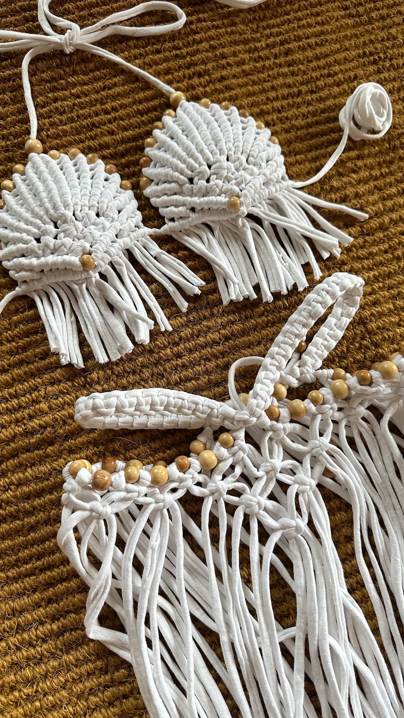 Personalized Seashell Macrame Outfit, Festival Clothing, Beach Party Outfit, Macrame Beachwear ...