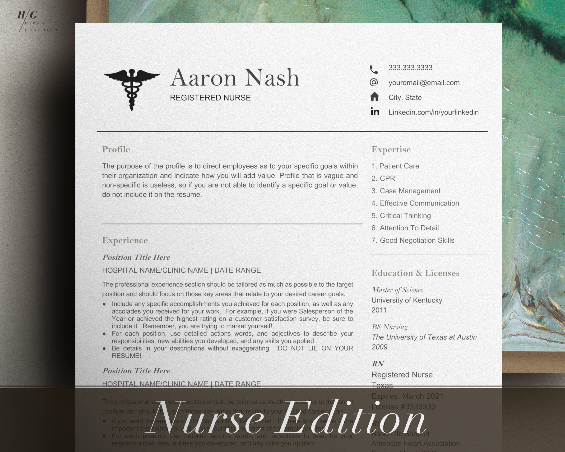 Registered Nurse Resume Template for Google Docs and Word, Resume ...