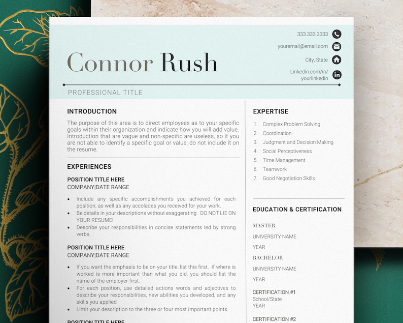 Modern Resume Template CV Template Cover Letter References - Etsy