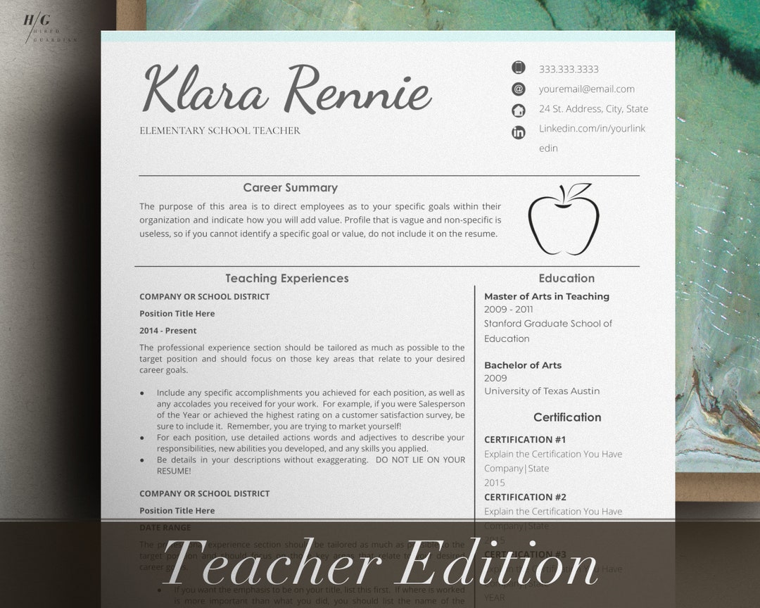 Elementary School Teacher Resume Template, Resume Template Google Docs ...