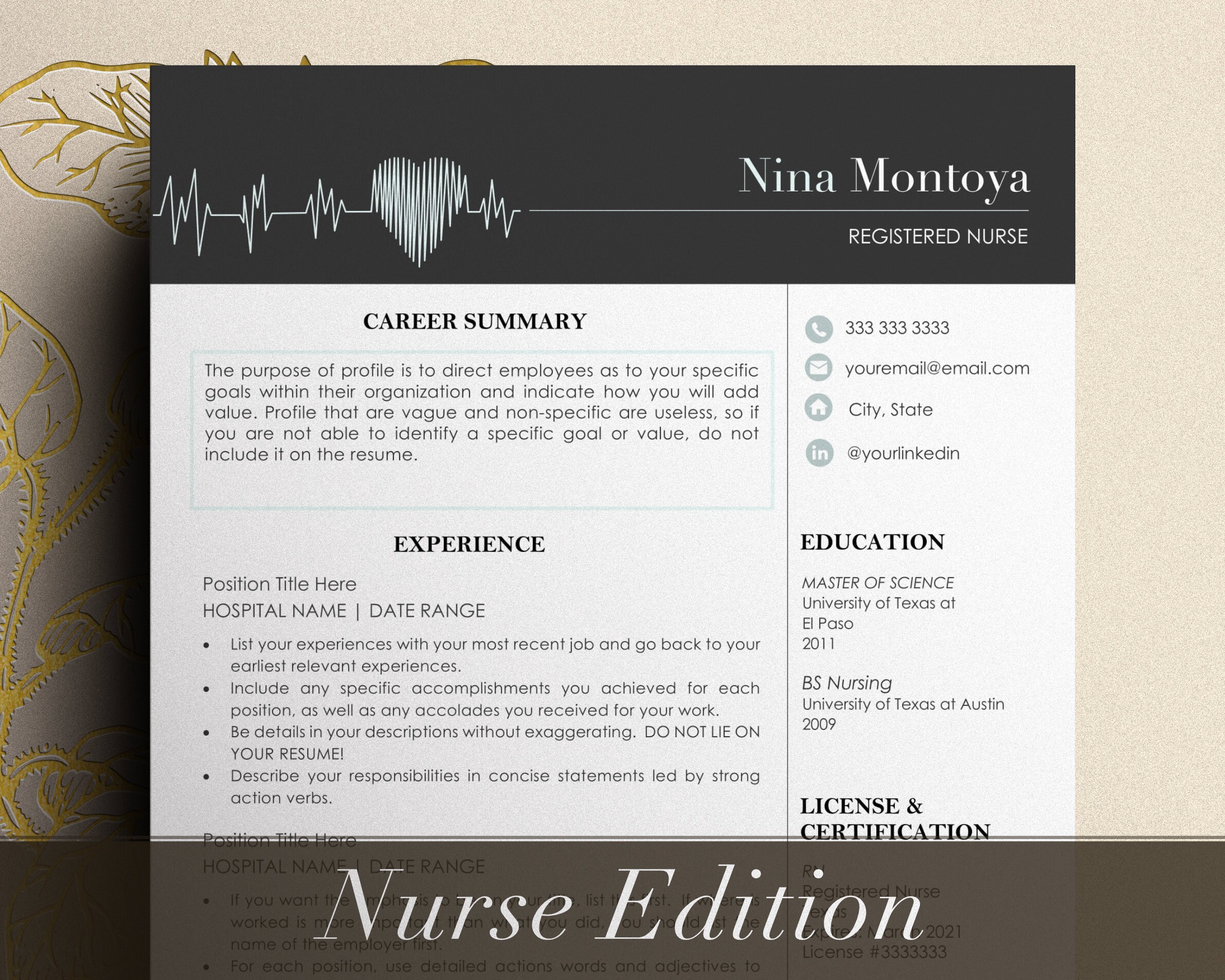 New Nurse Resume Template Student Nurse Resume Template - Etsy