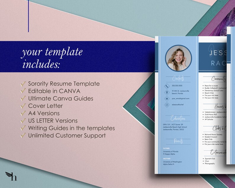 Sorority Resume Template, Blu Sorority Resume Template, Chic Sorority ...