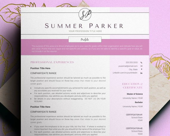 Pink Resume Template Word Mac Modern Creative Resume - Etsy