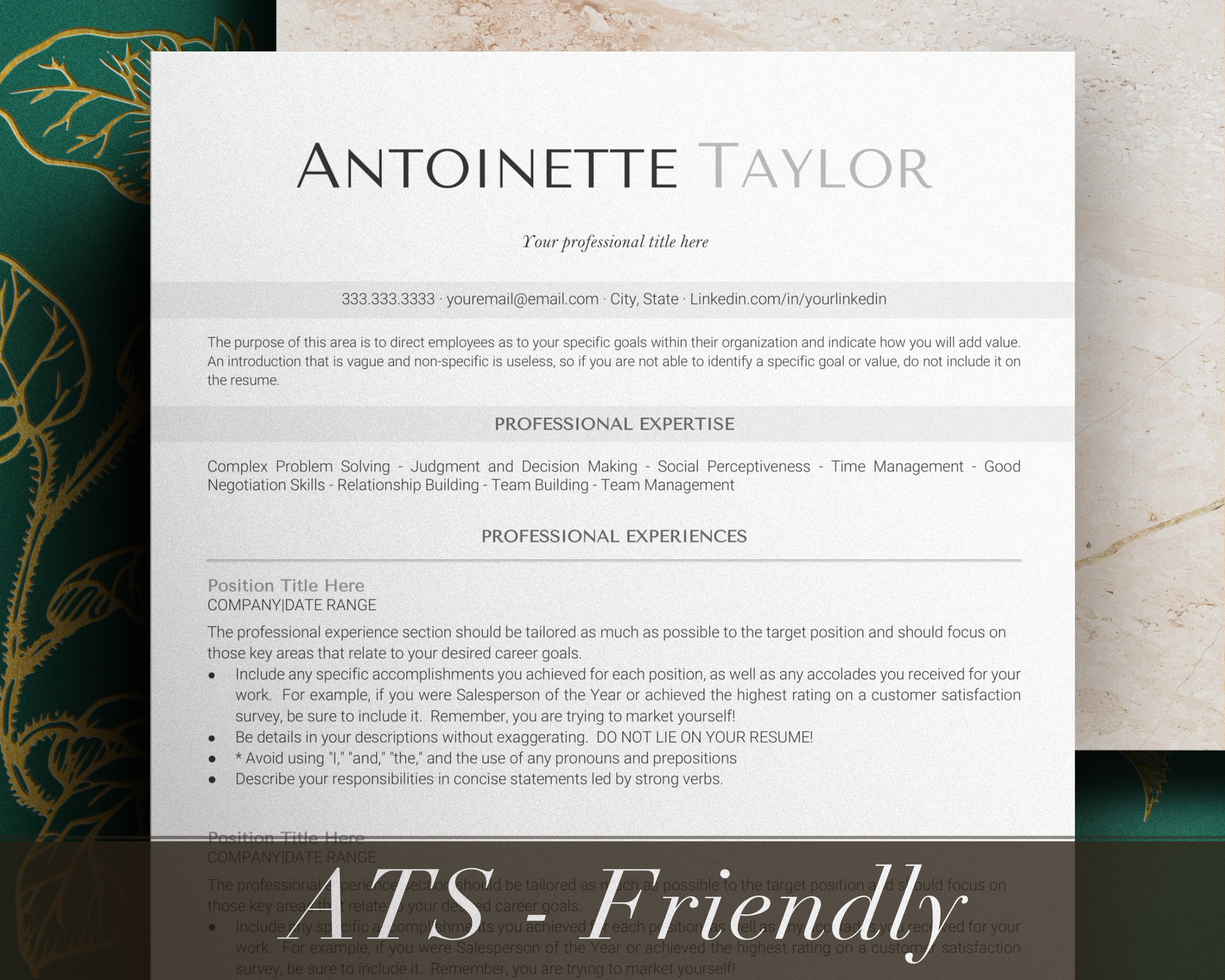 Resume Template Google Docs ATS Friendly Resume Template for - Etsy