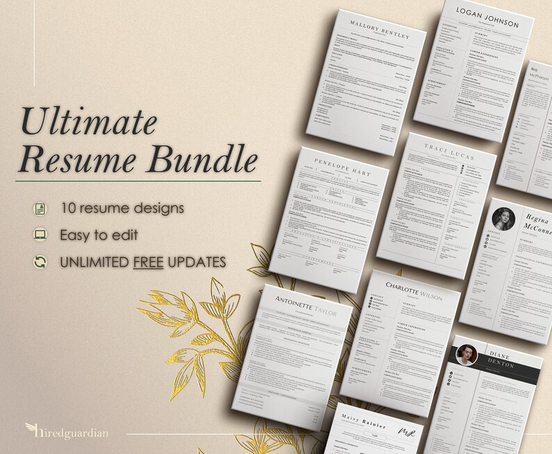 10 Resume Template Bundle, Simple CV Resume Template Word, Minimalist ...