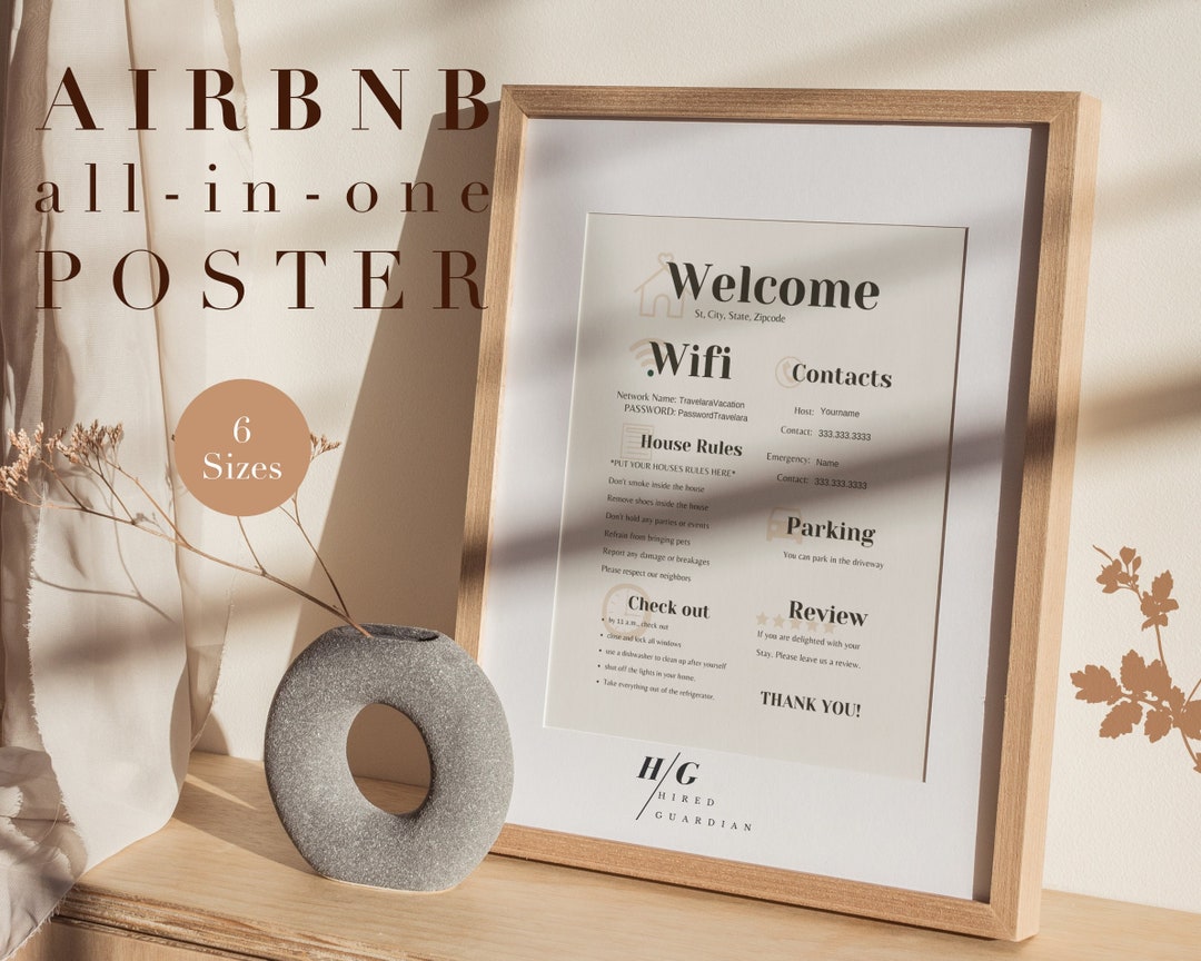 1 Page Airbnb Welcome Poster Template, Wifi Password Sign Printable ...