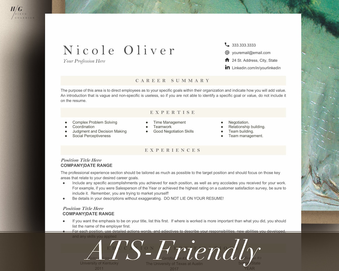 Resume Template Google Docs, ATS Resume Template Word, ATS Friendly ...