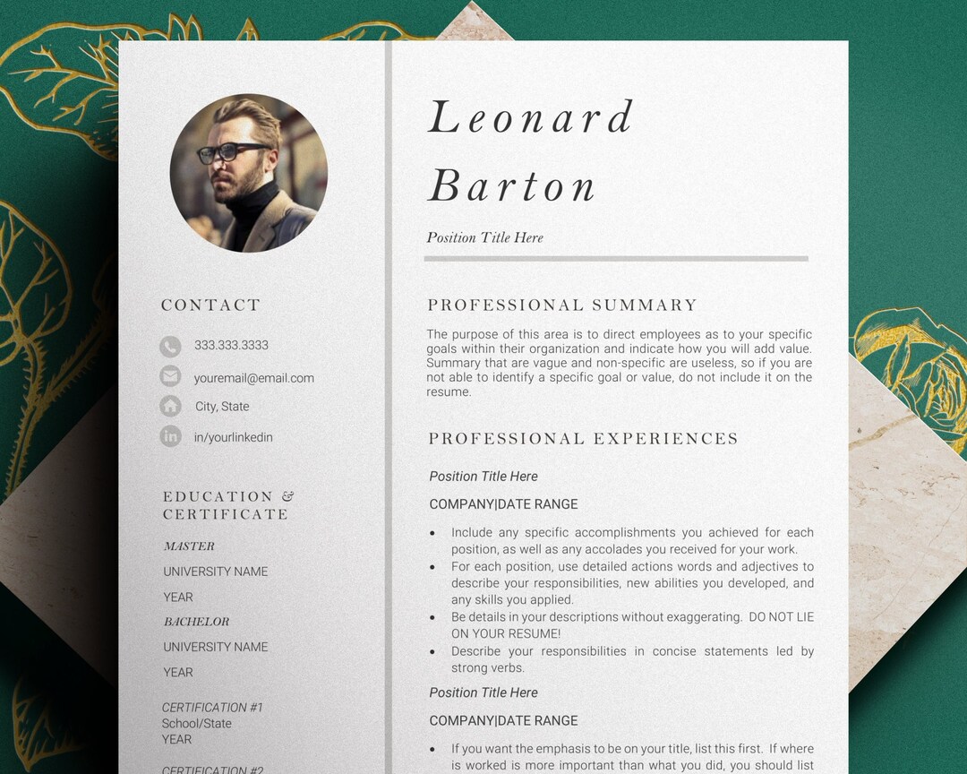 Minimalist Resume Template for Word, CV Template for Word, Resume and ...