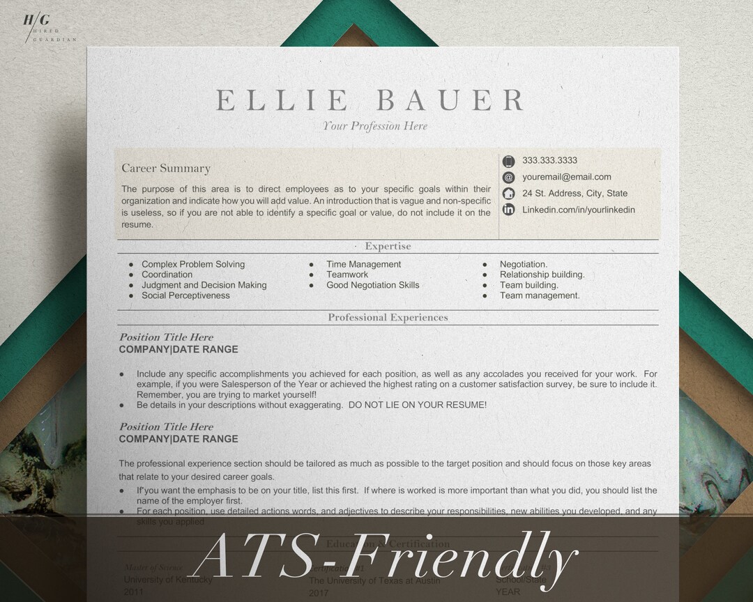 ATS Friendly Resume Template for Google Docs, Resume Template Google ...