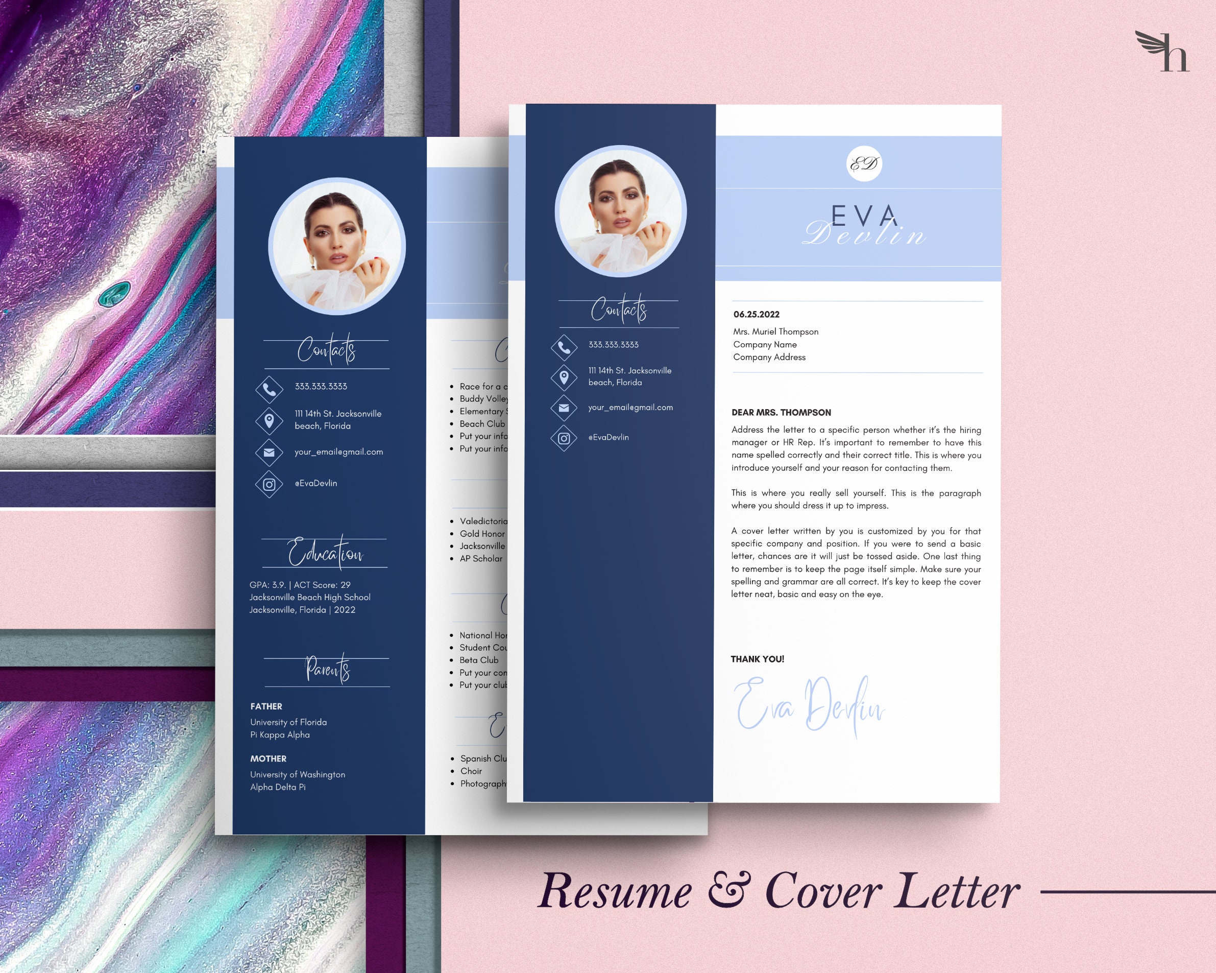 Sorority Resume Template Blue, Delta Sigma Theta Sorority, Chic ...