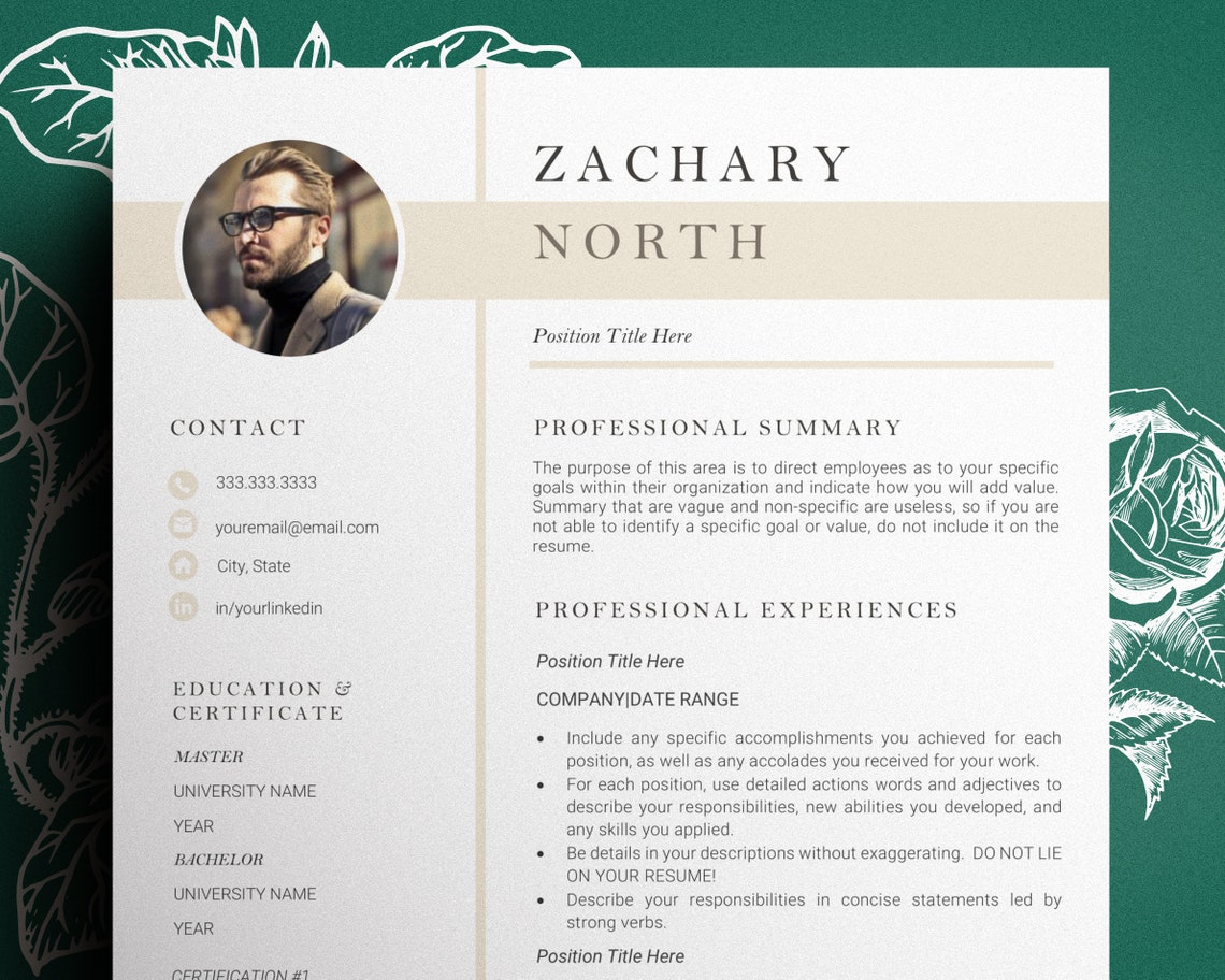 CV Template With Photo Resume CV Template Word CV Template - Etsy