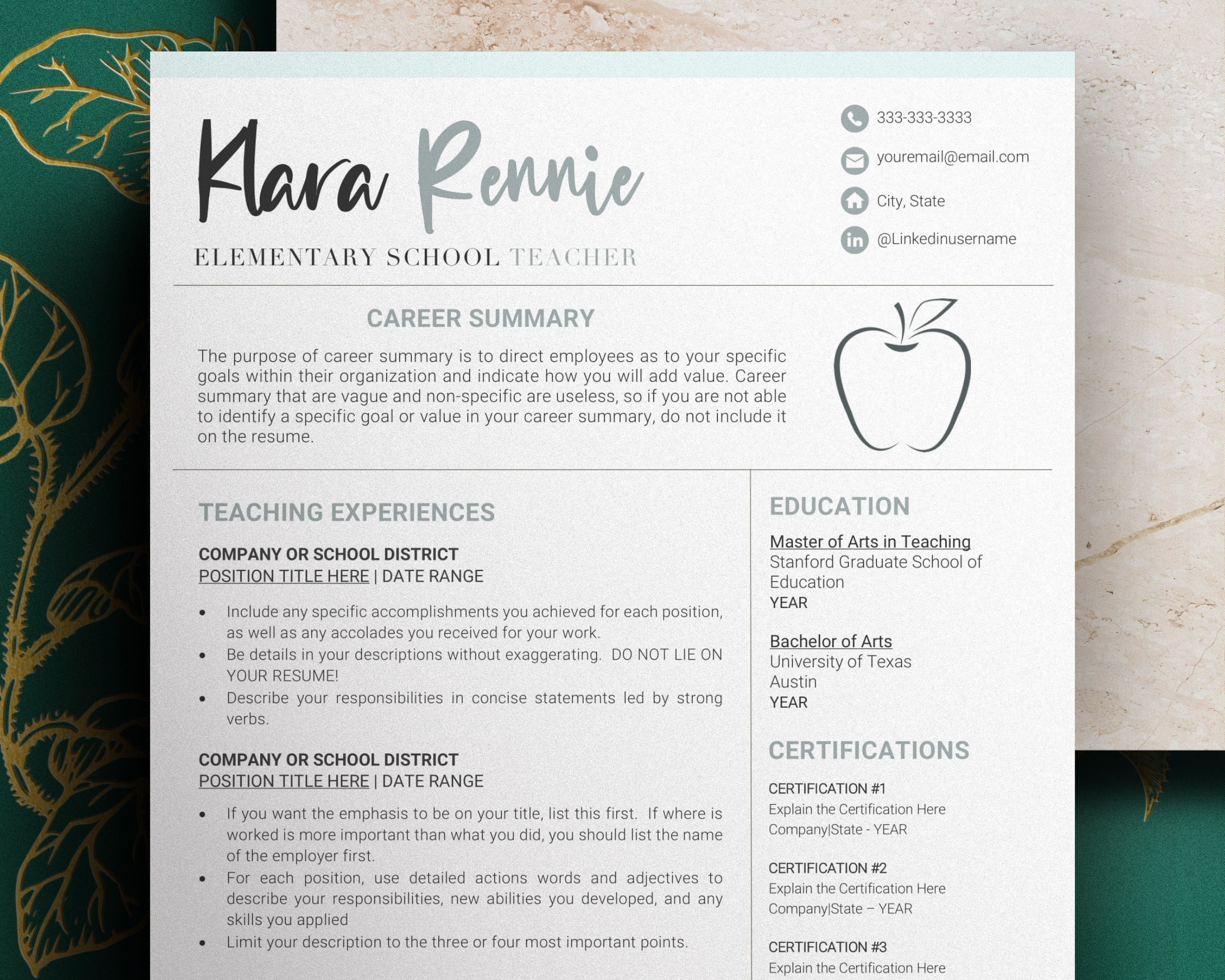 Elementary School Teacher Resume Template, School Teacher CV Template ...