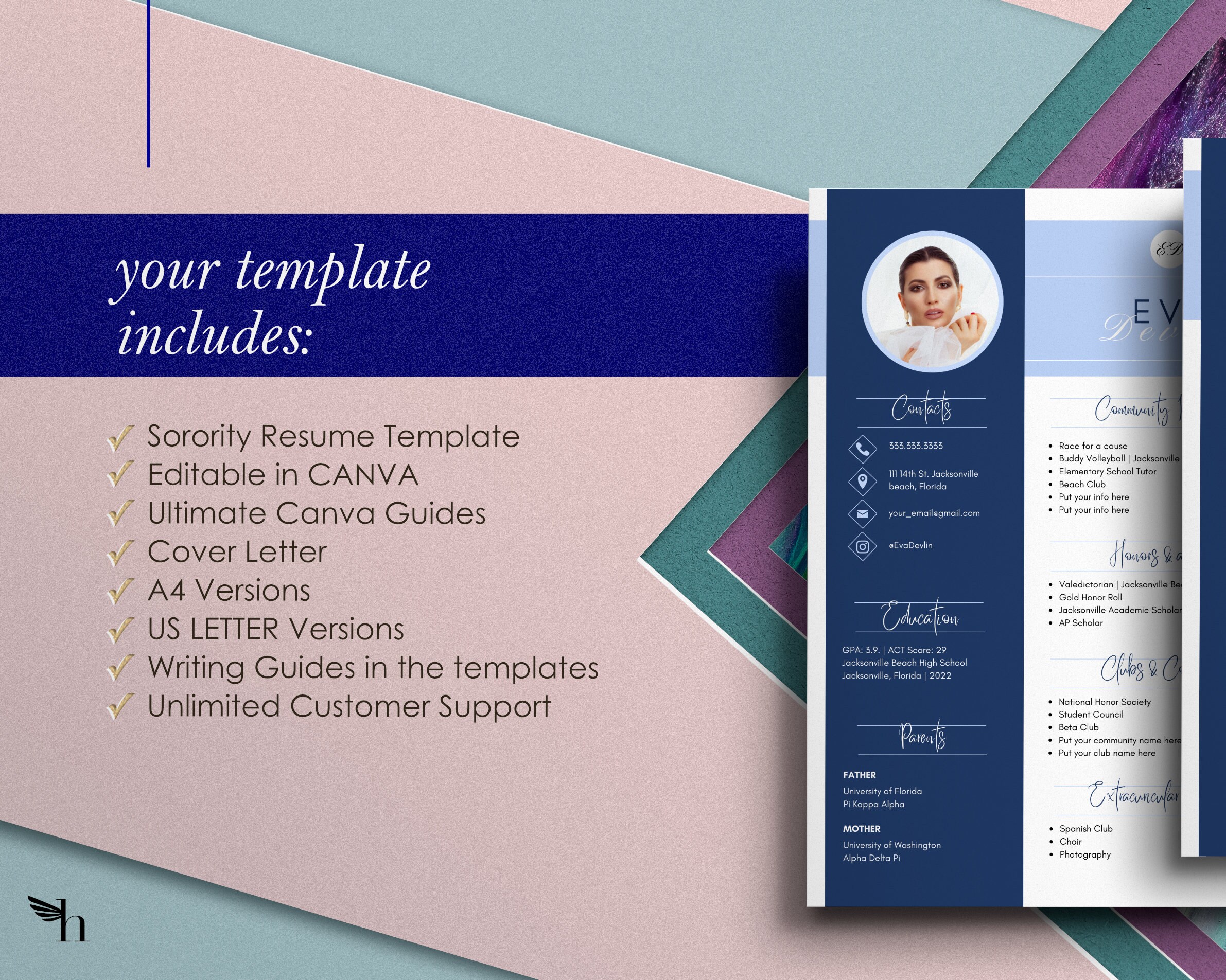 Sorority Resume Template Blue, Delta Sigma Theta Sorority, Chic ...