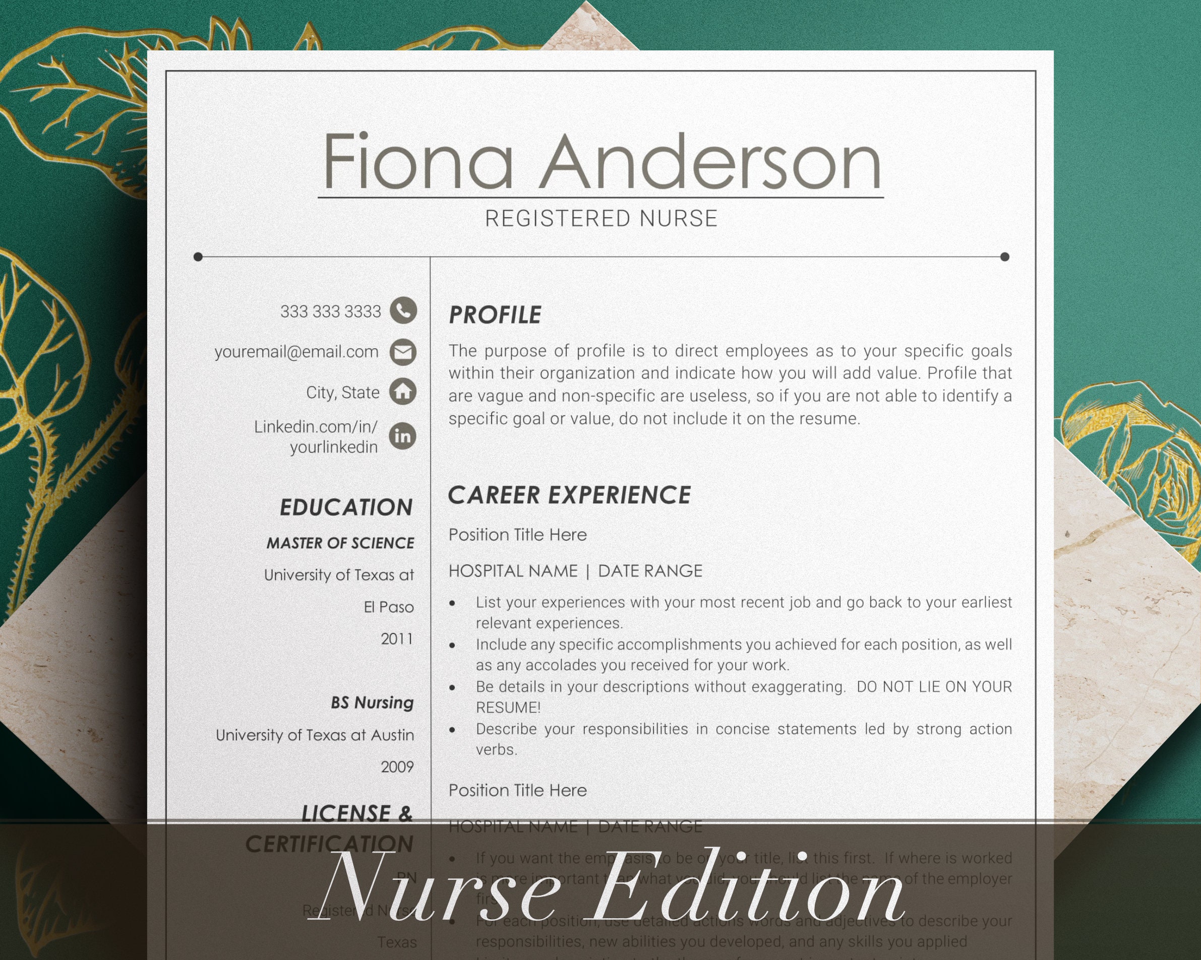 Nurse Resume Template, Student Nurse Resume Template, Nurse CV Template ...