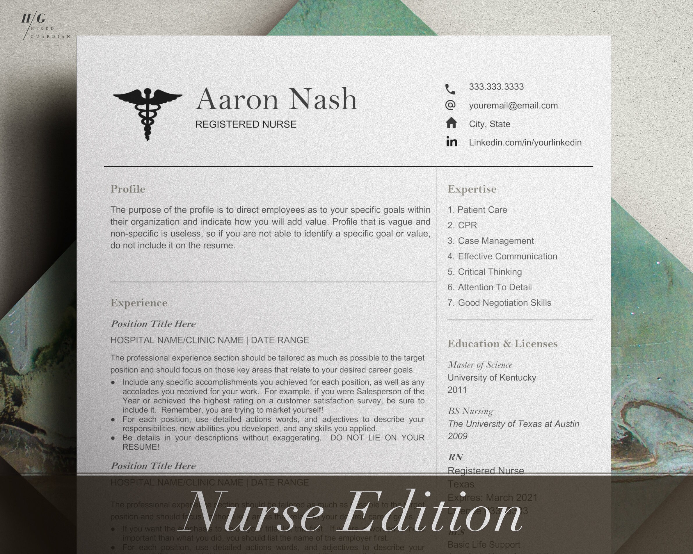 Nurse Resume Template, Free Cover Letter, Nurse Cv, Cv for Nurse ...
