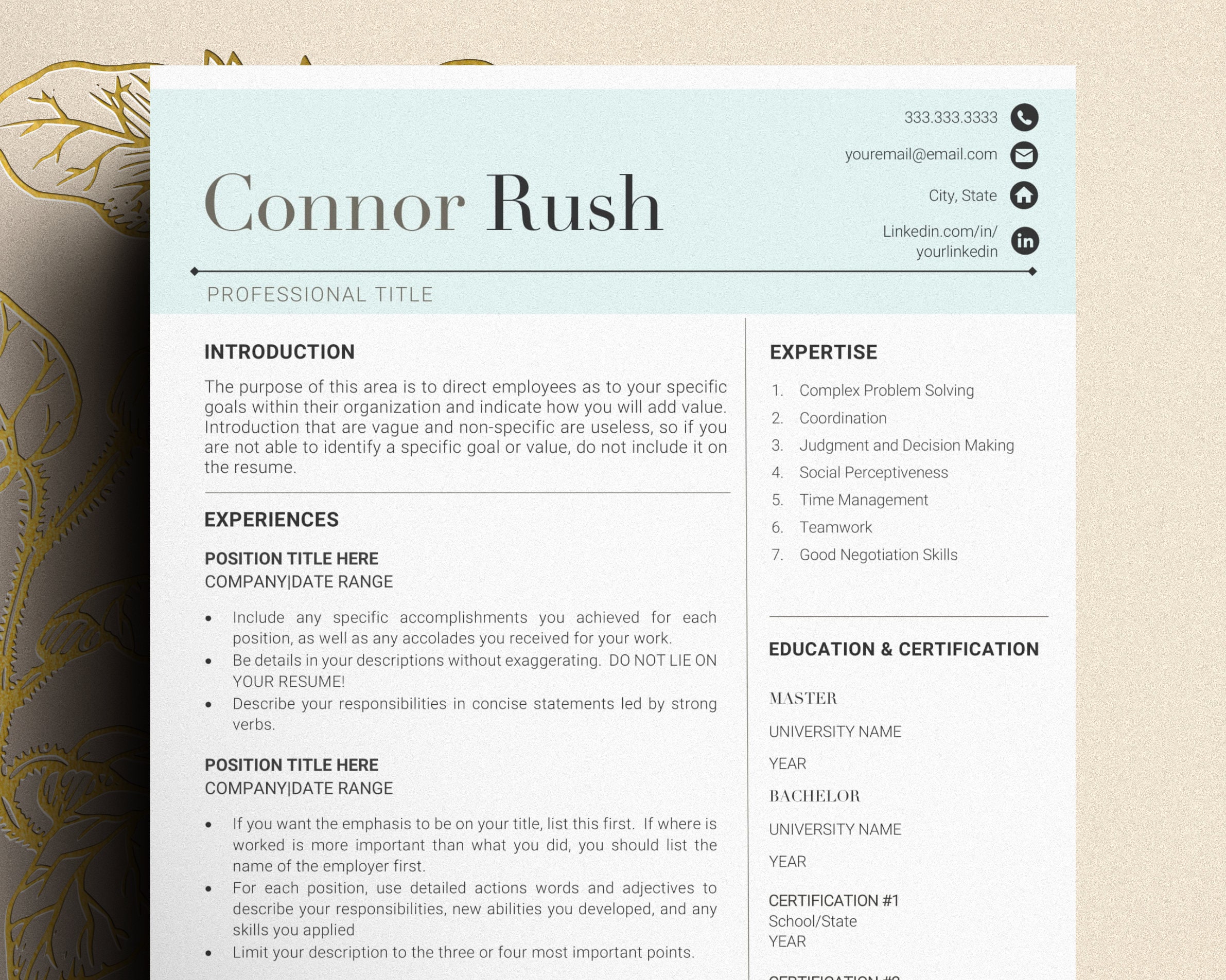 Resume Template Word, 1,2 & 3 Page Professional Resume Template, Cover ...