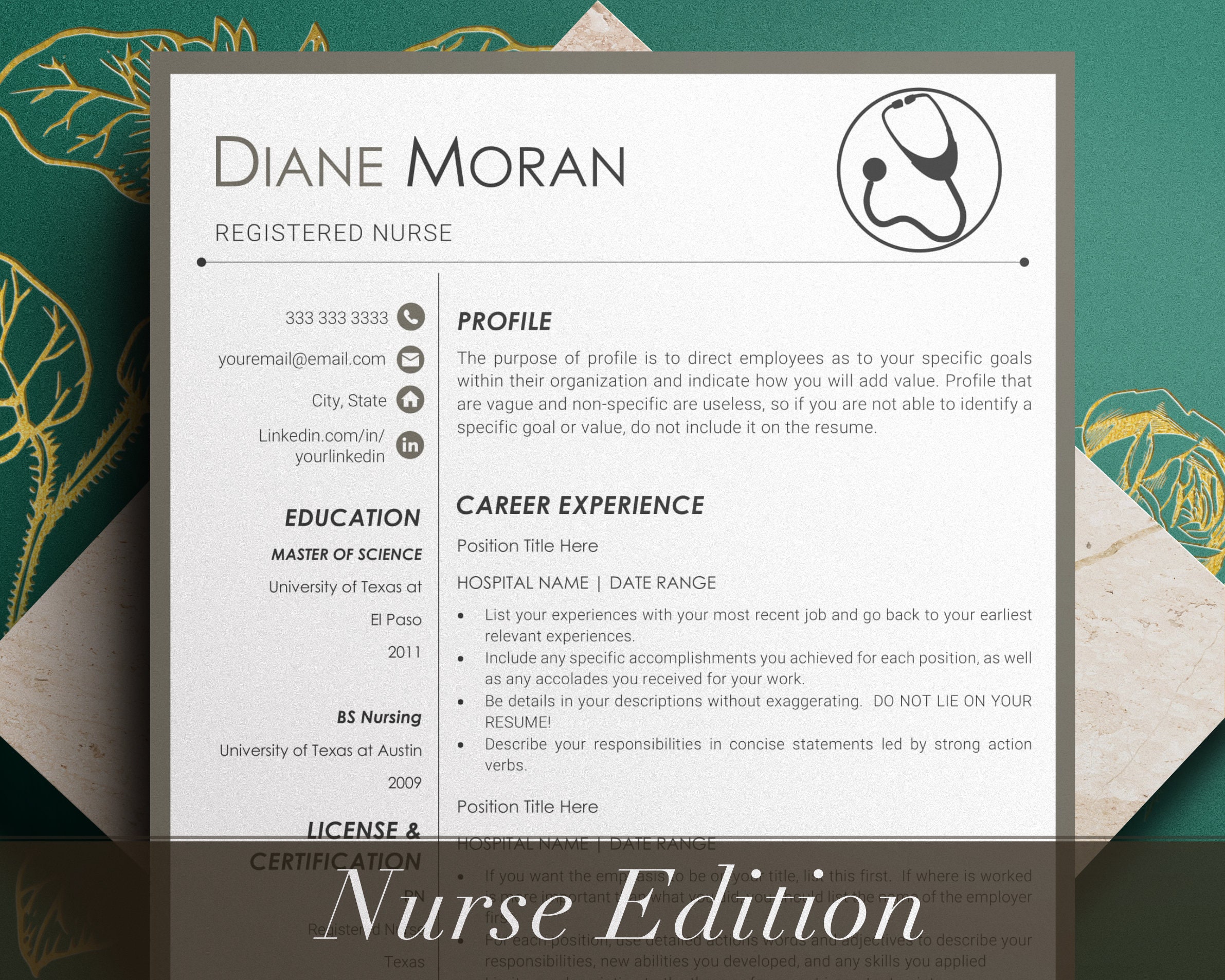 New Nurse Resume Template, Student Nurse Resume Template, Registered ...