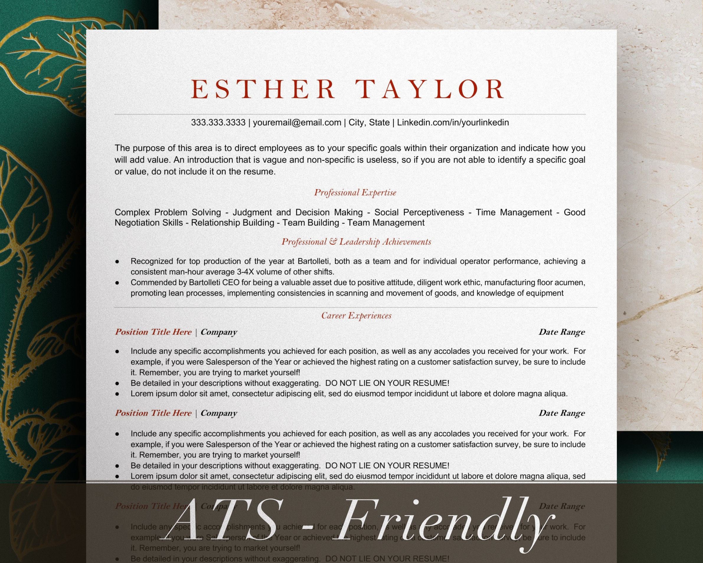 Clean, Modern Executive Resume Template 2023, CEO Resume Template for Word and Apple Pages ...