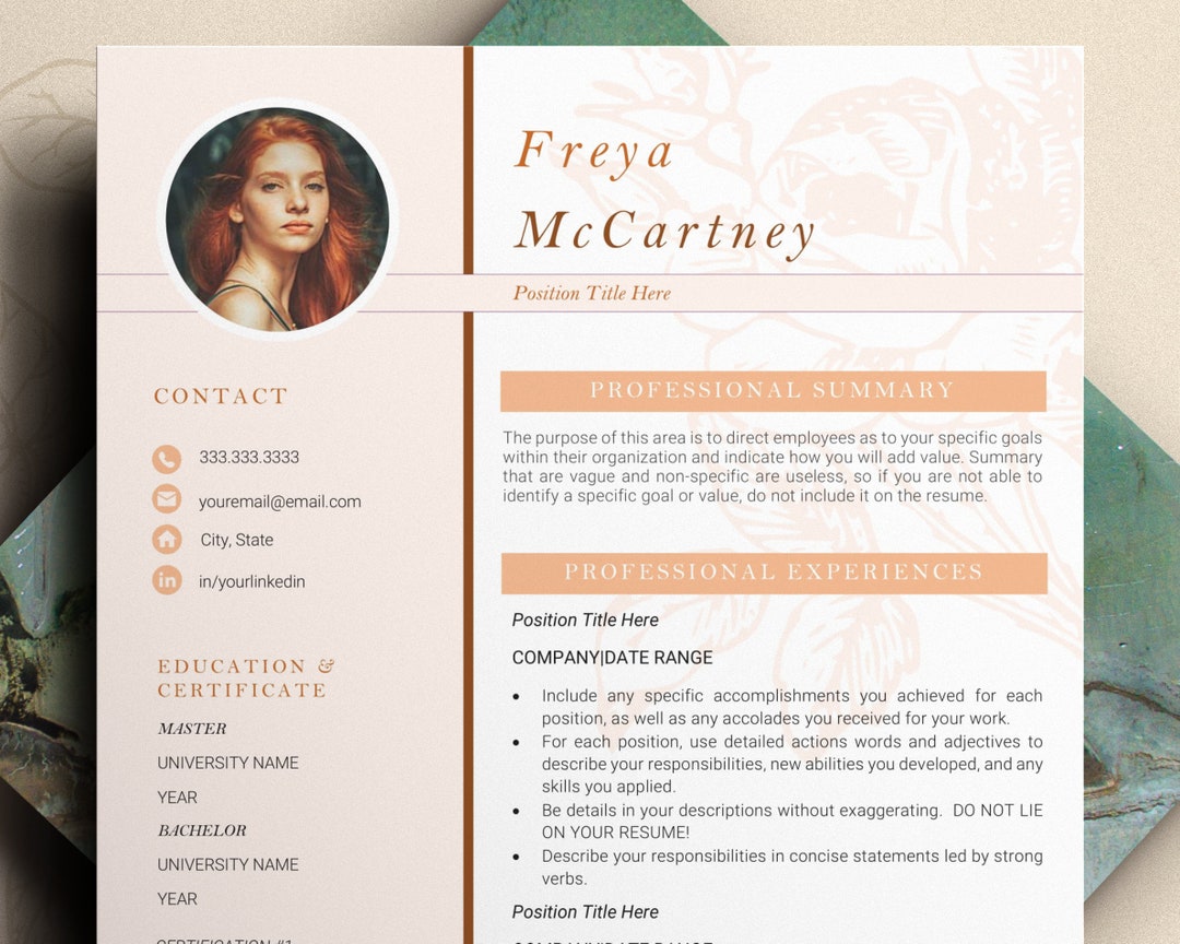 Resume Template With Photo, CV Template With Photo, Resume CV Template ...