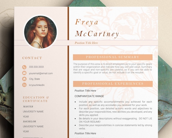 Resume Template With Photo CV Template With Photo Resume CV - Etsy