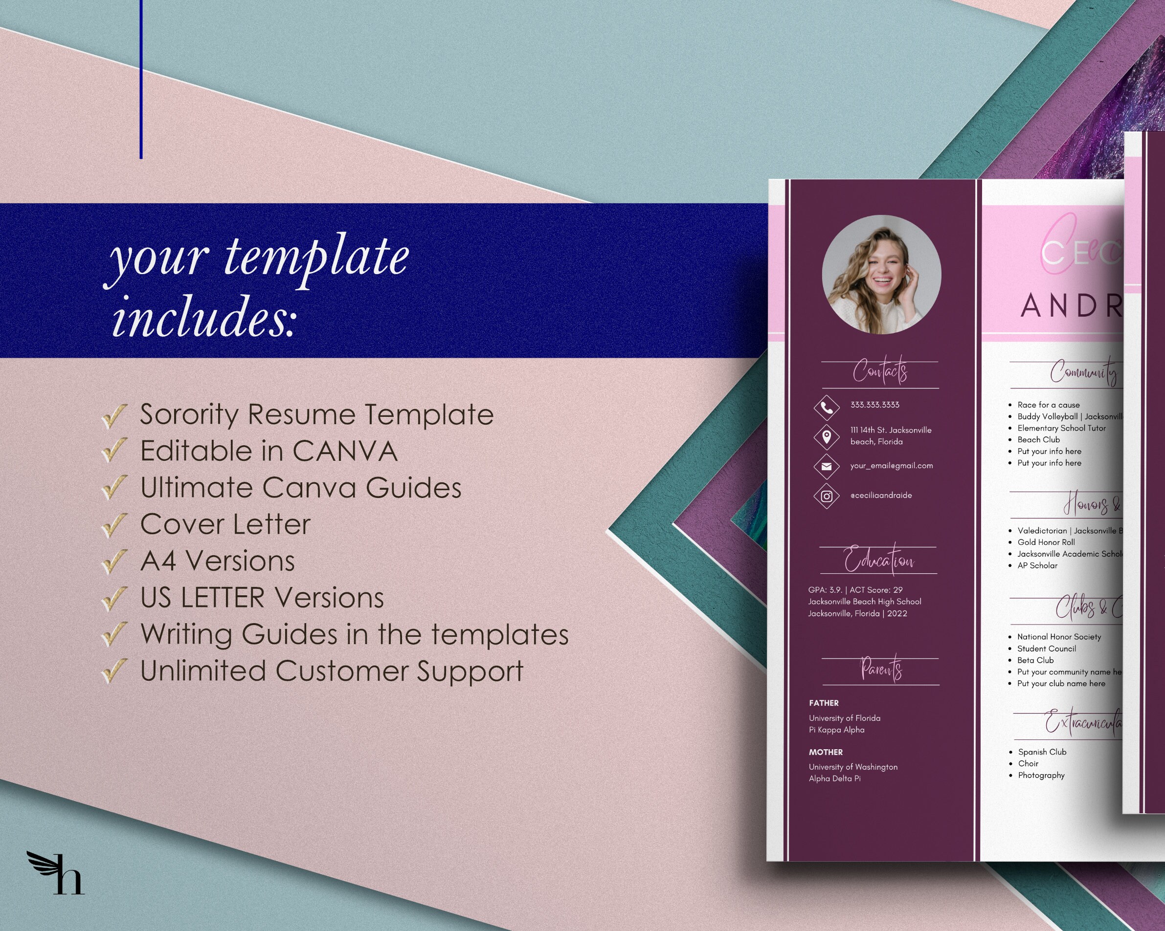 Pink Sorority Resume Template, Delta Sigma Theta Sorority, Chic ...
