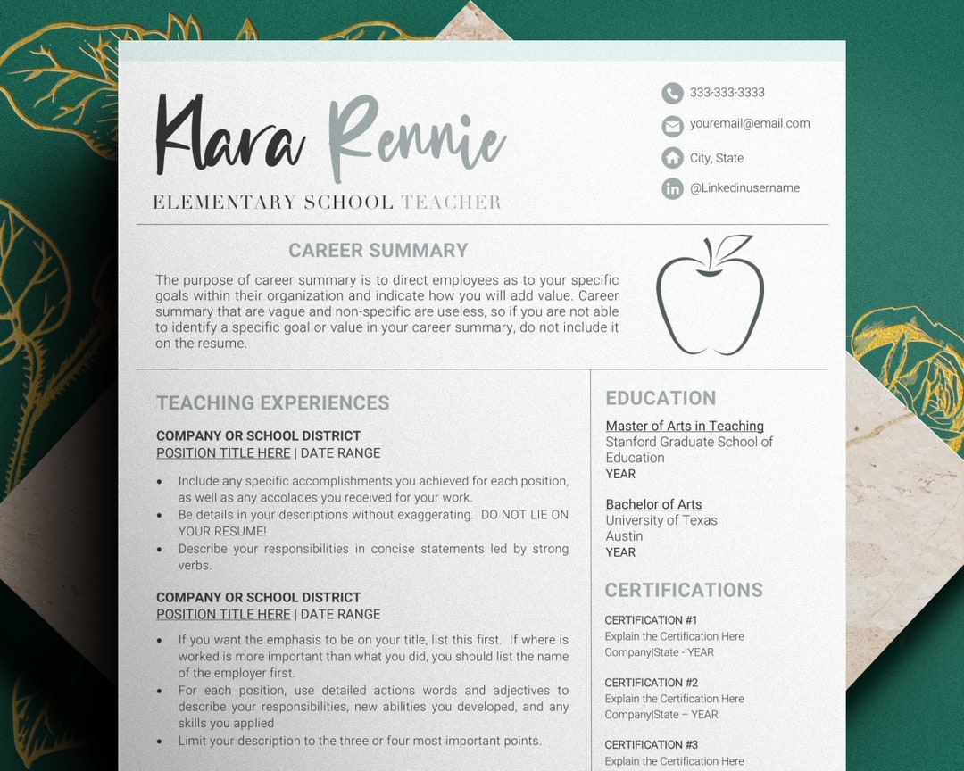 Teacher Resume Template, School Teacher CV Template for Word, Secondary ...