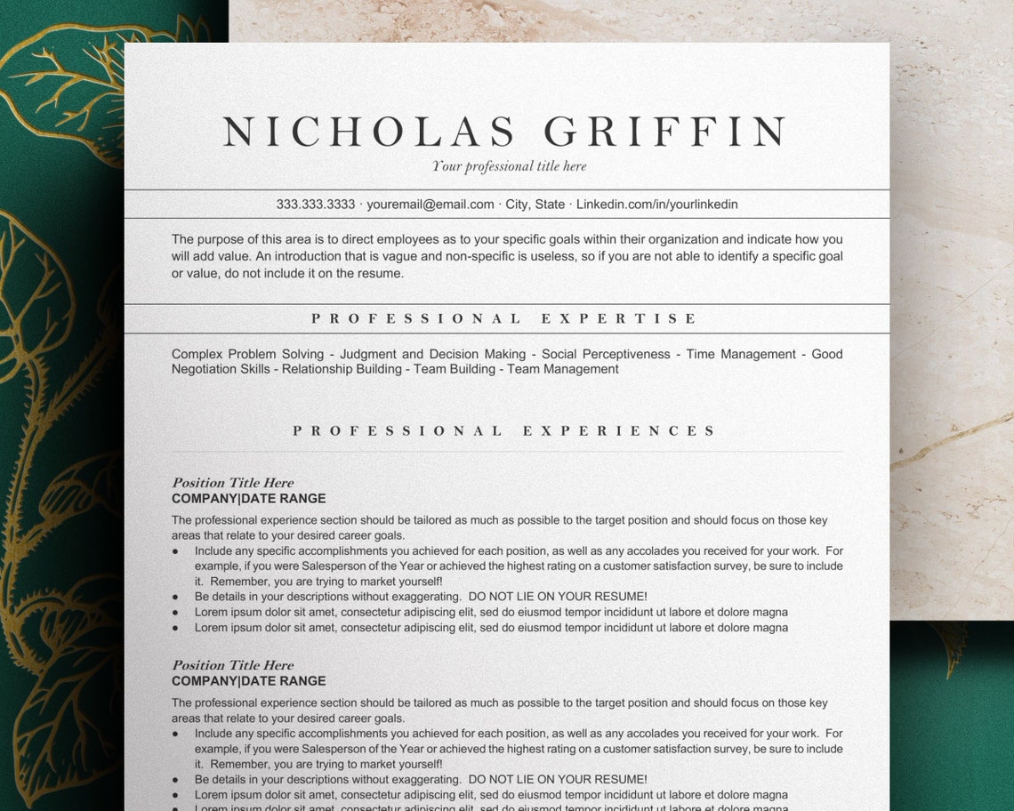Minimalist CV Template Professional Resume Template Resume - Etsy