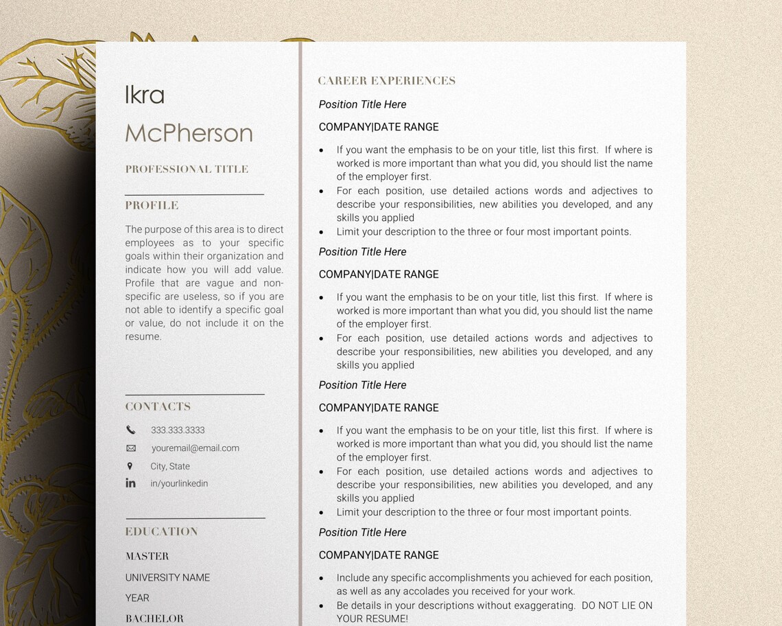 Minimalist Resume Template for Word CV Template for Word - Etsy