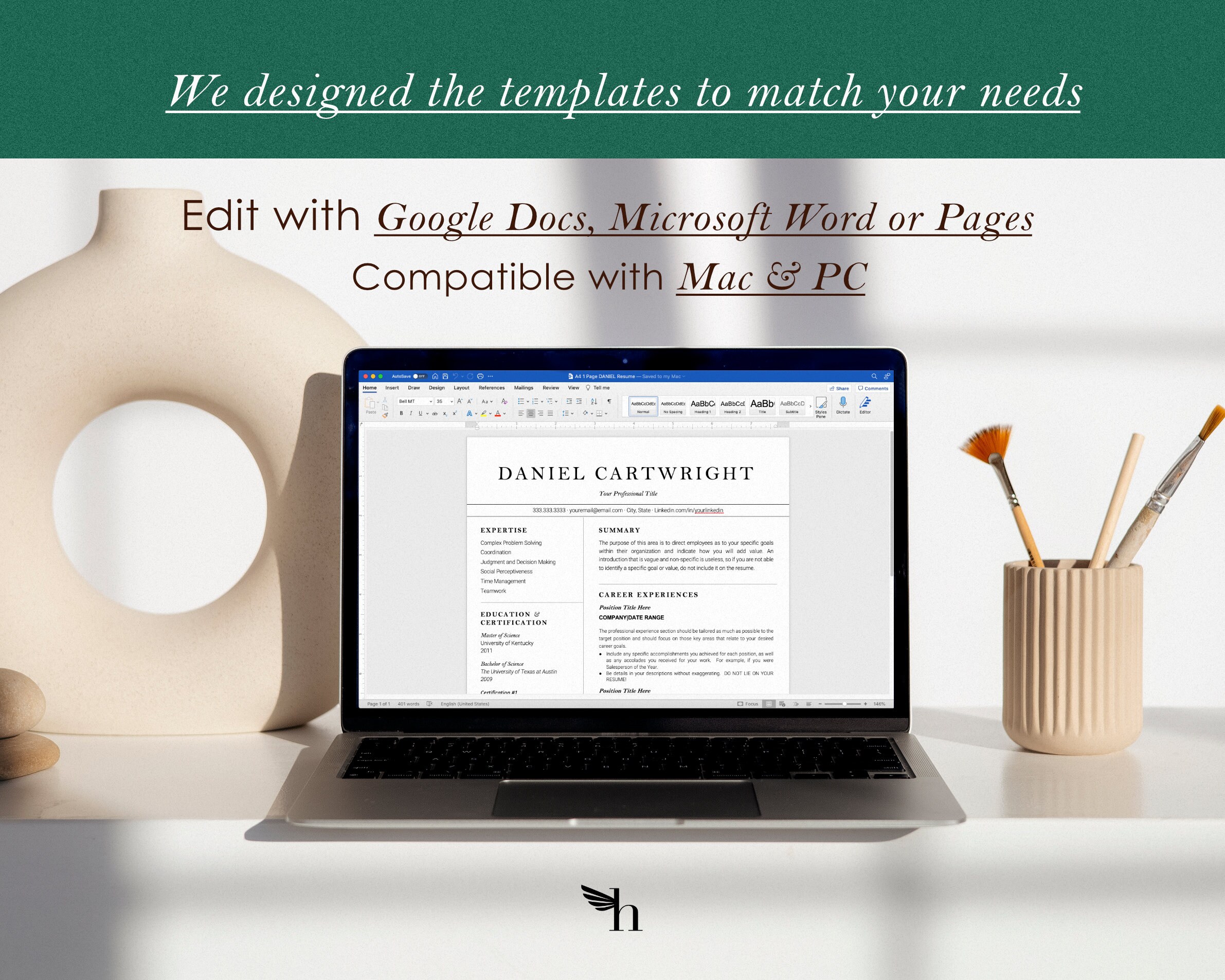 Clean Resume Template Google Docs, Modern Resume Template Word, Resume ...