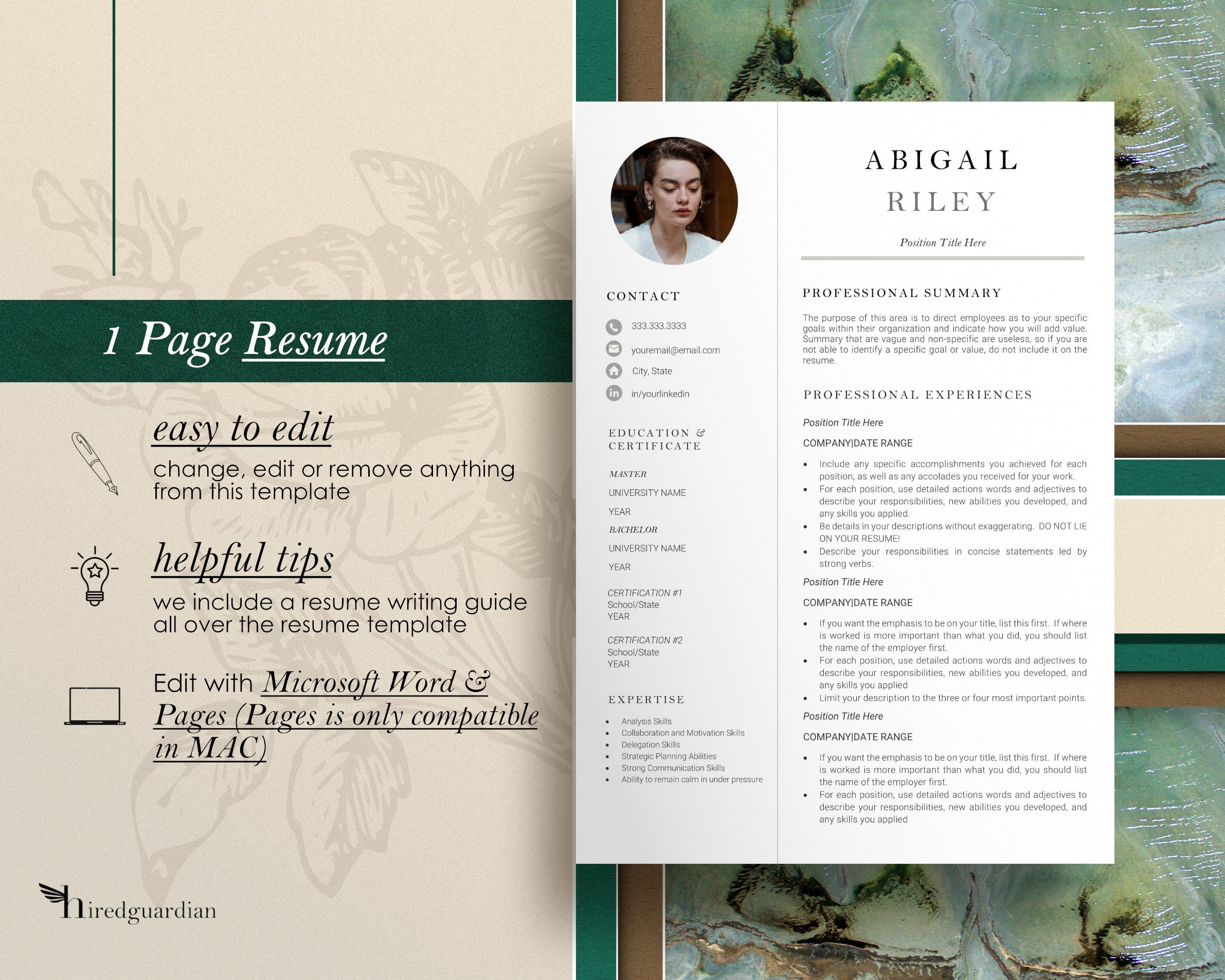 Clean and Simple Resume Template for Word, Minimalist CV Resume ...