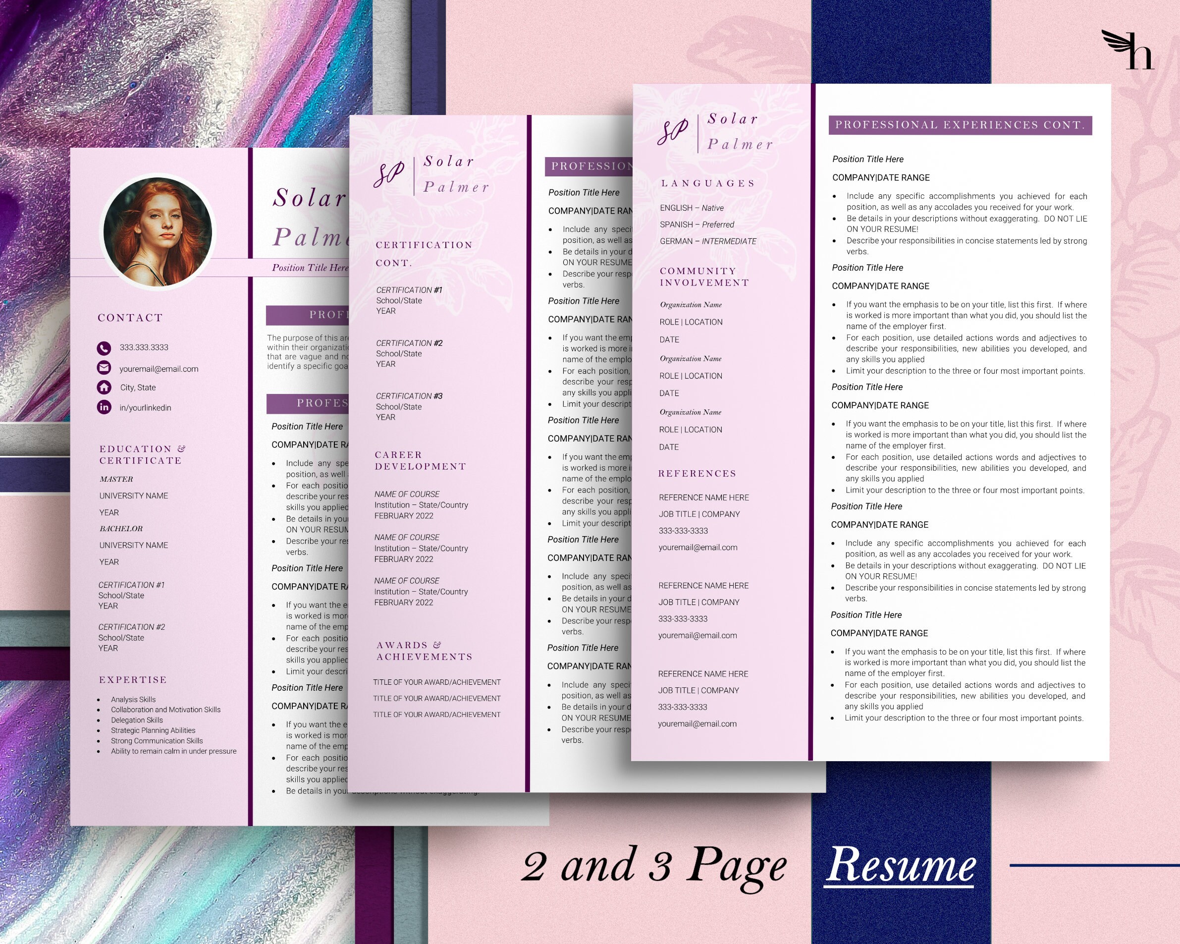 Pink Creative Resume Template, Pink Resume Template Word Mac, Cv Resume ...