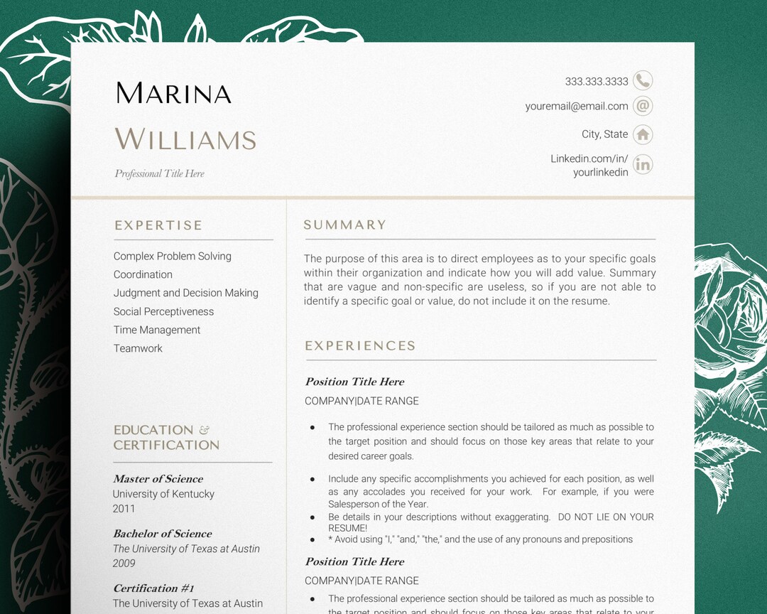 Minimalist Resume Template for Word and Google Docs, CV Template for ...