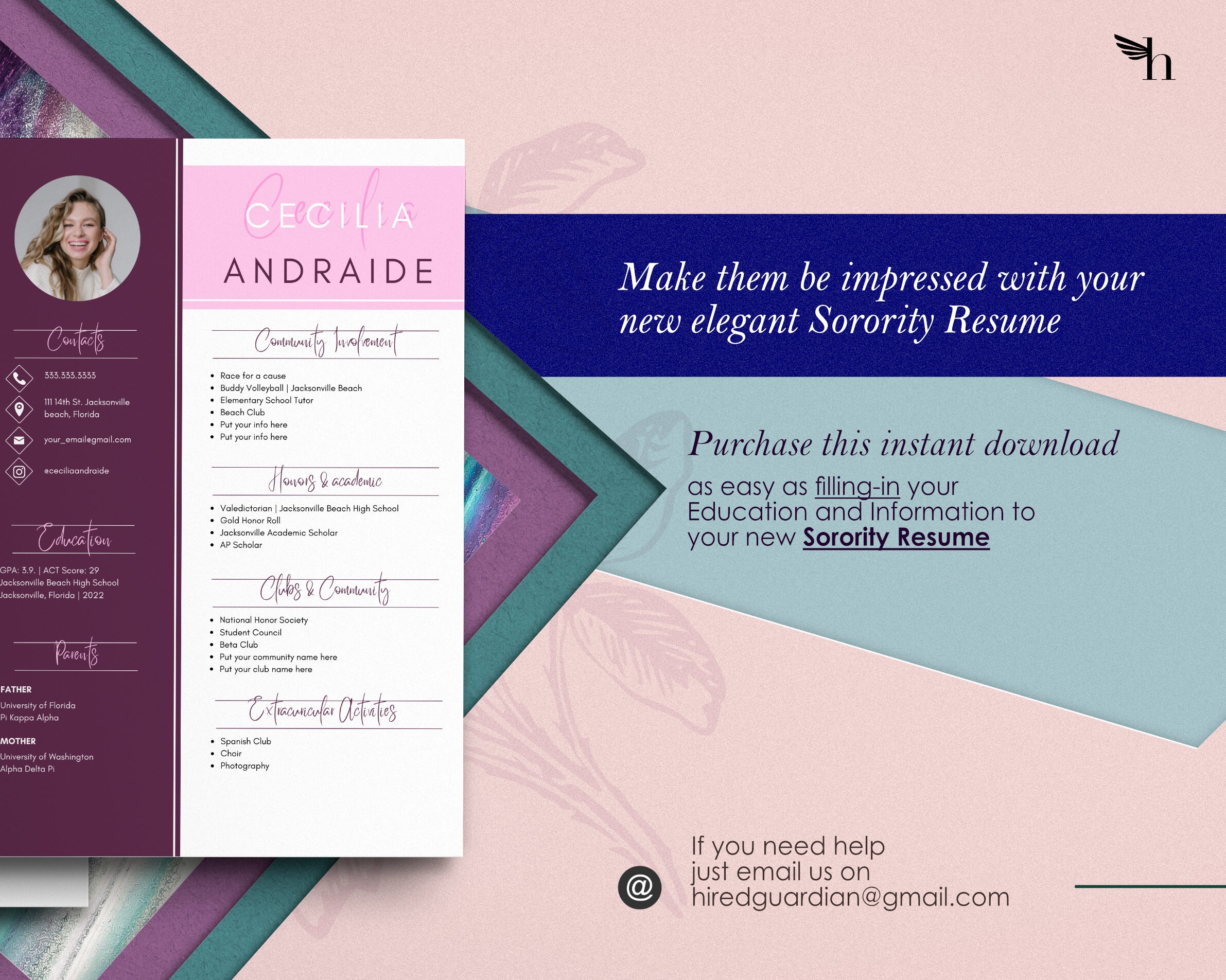 Pink Sorority Resume Template, Delta Sigma Theta Sorority, Chic ...