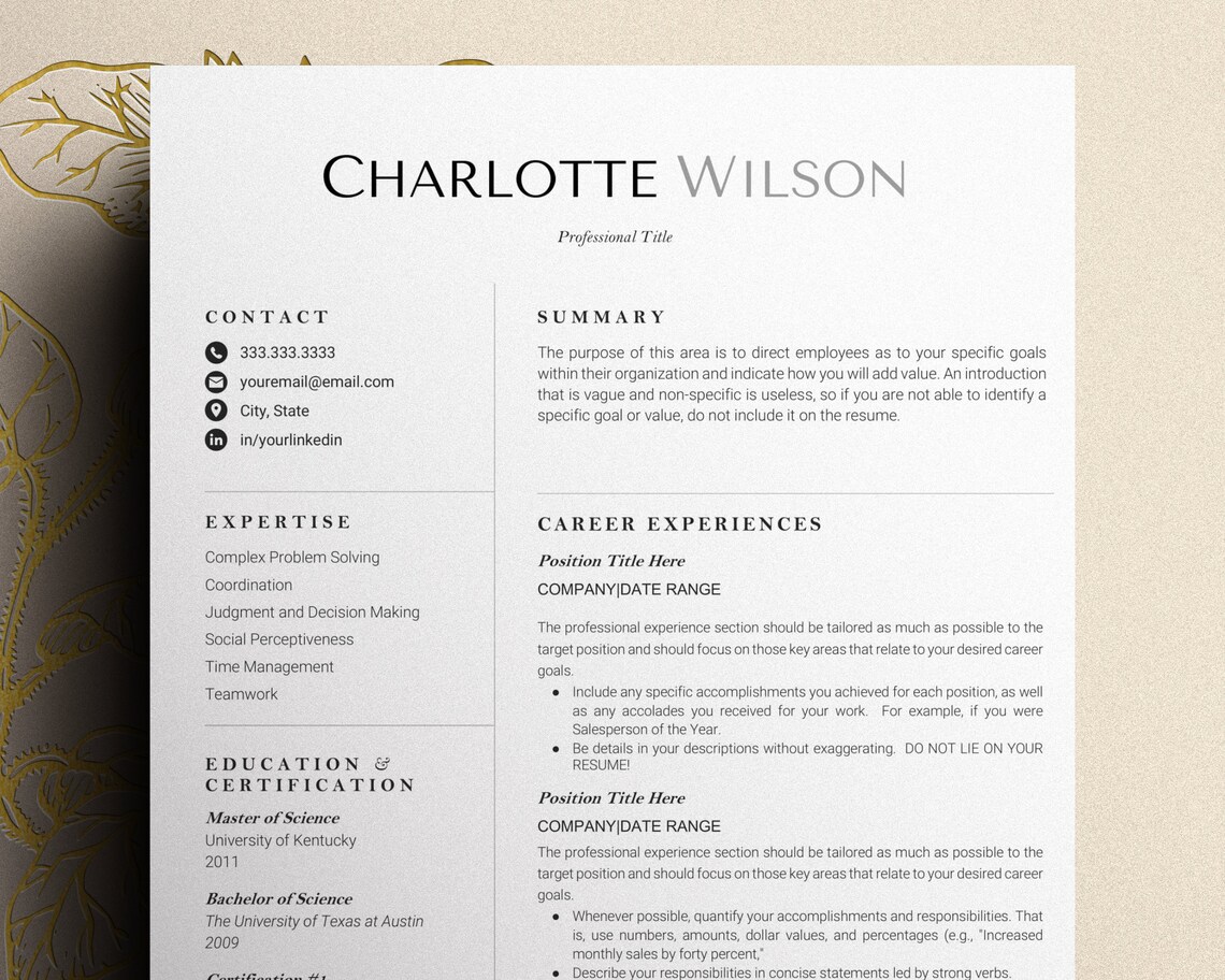Minimalist Resume Template Word, Pages and Google Docs, Clean, Simple ...