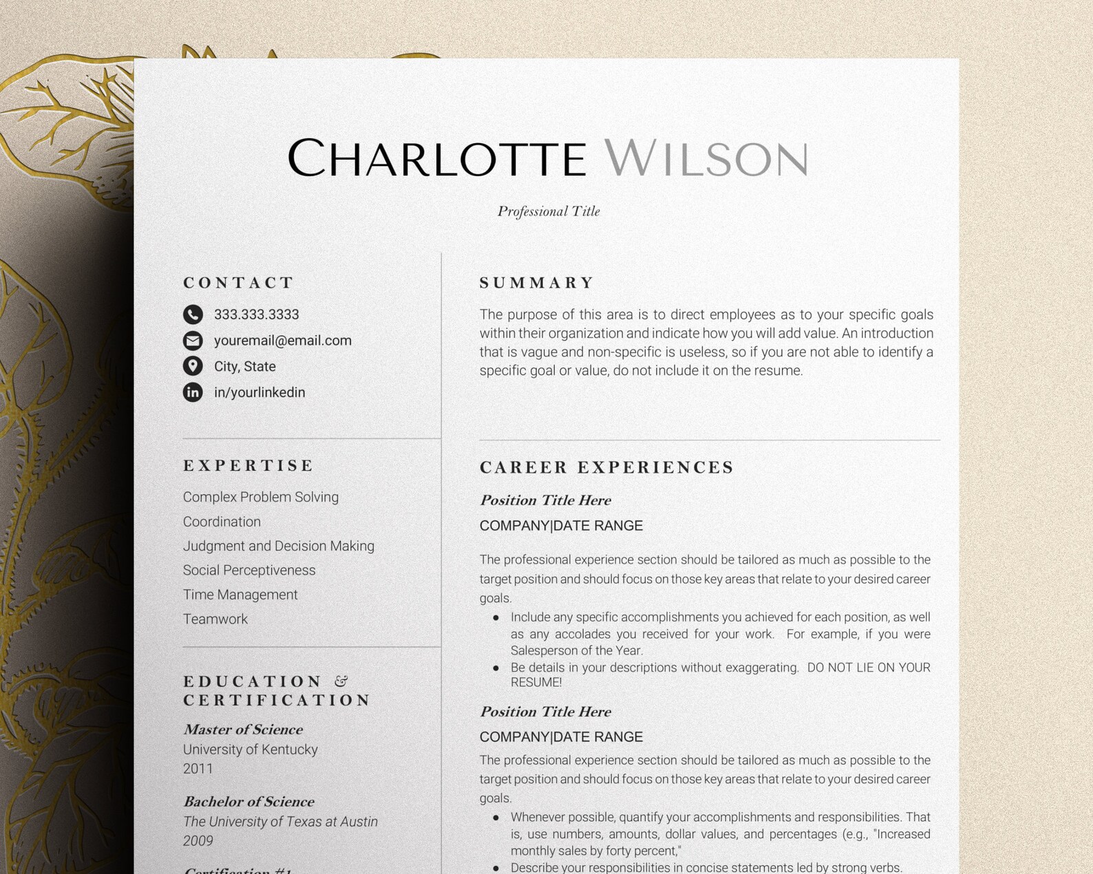 Minimalist Resume Template Word, Pages and Google Docs, Clean, Simple ...