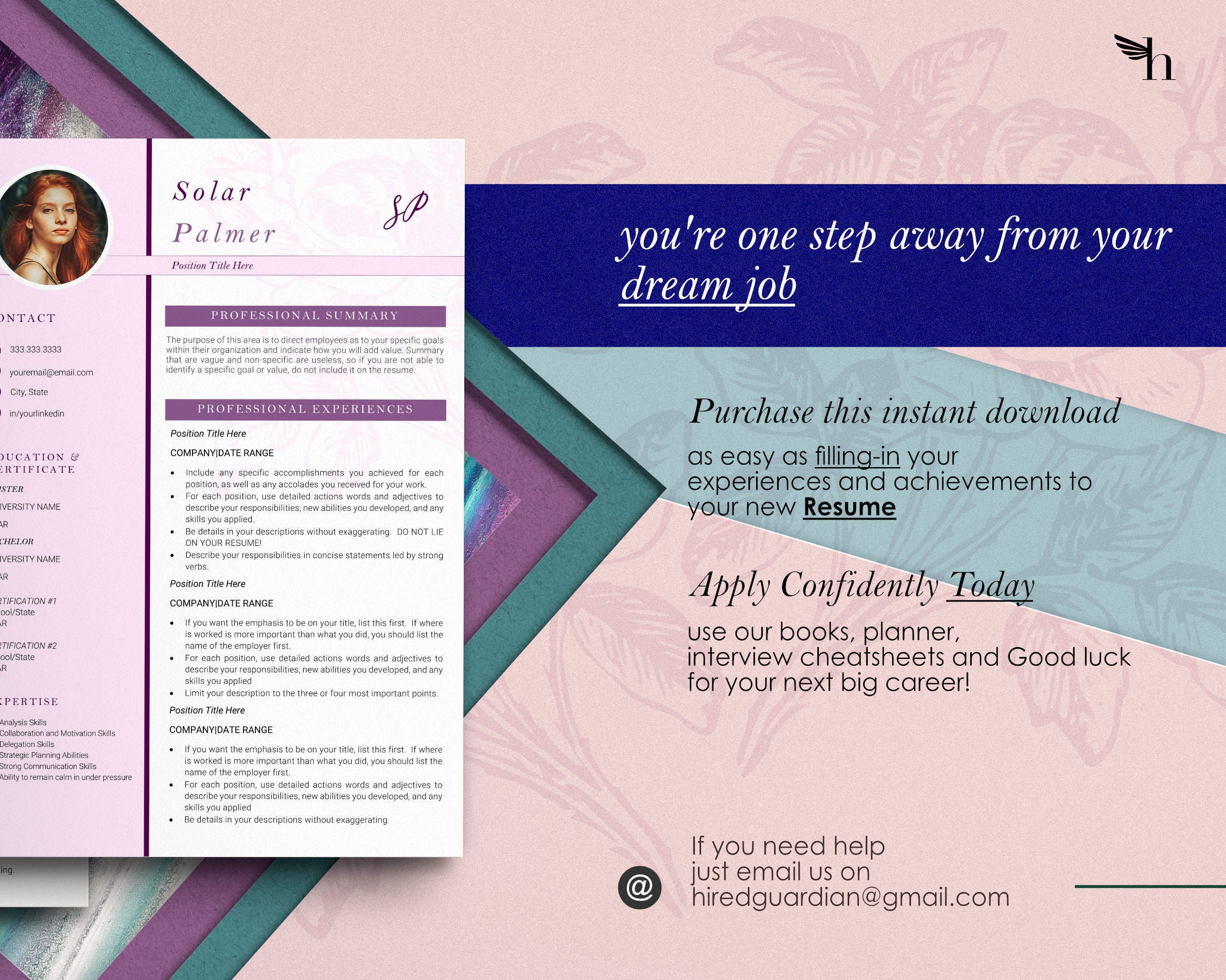 Pink Creative Resume Template, Pink Resume Template Word Mac, Cv Resume ...