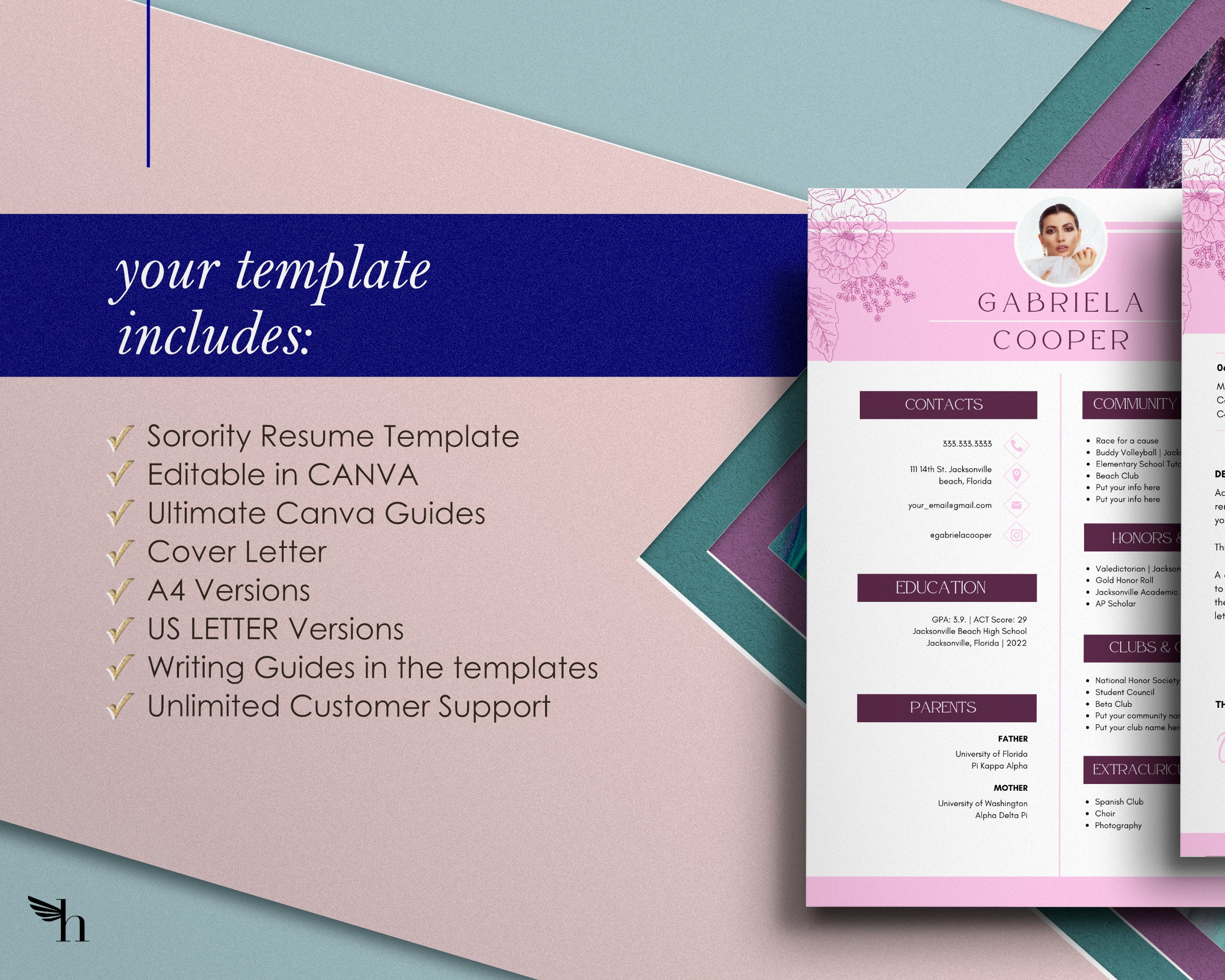 Pink Sorority Resume Template, Delta Sigma Theta Sorority, Chic ...