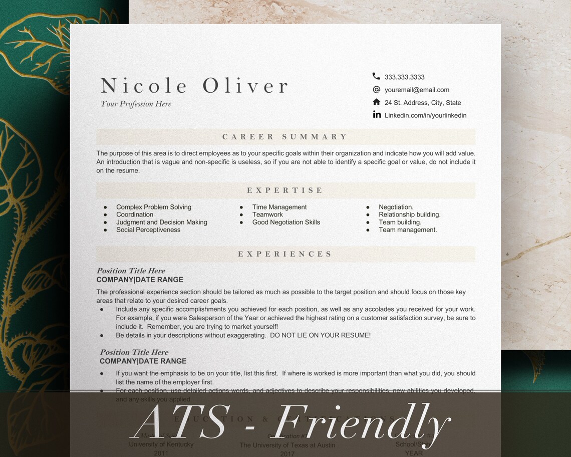 Resume Template Google Docs ATS Friendly Resume Template for - Etsy