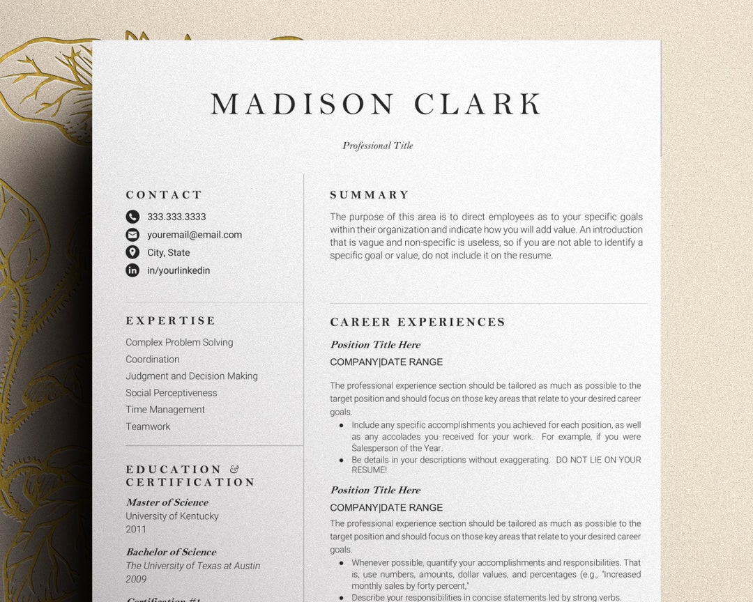 Minimalist Resume Template Word, Pages and Google Docs, Clean, Simple ...