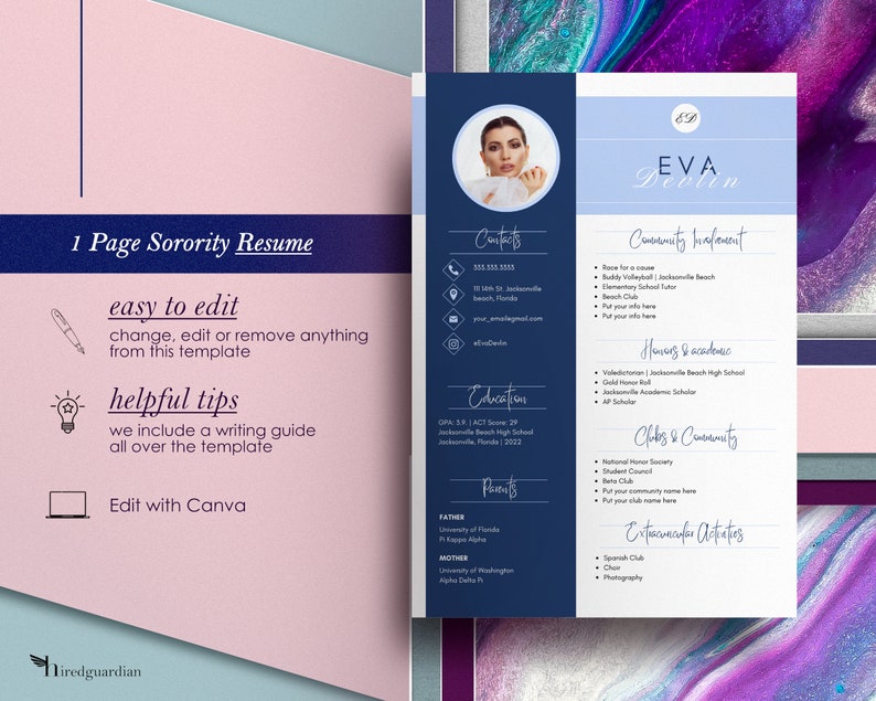 Sorority Resume Template Blue, Delta Sigma Theta Sorority, Chic ...