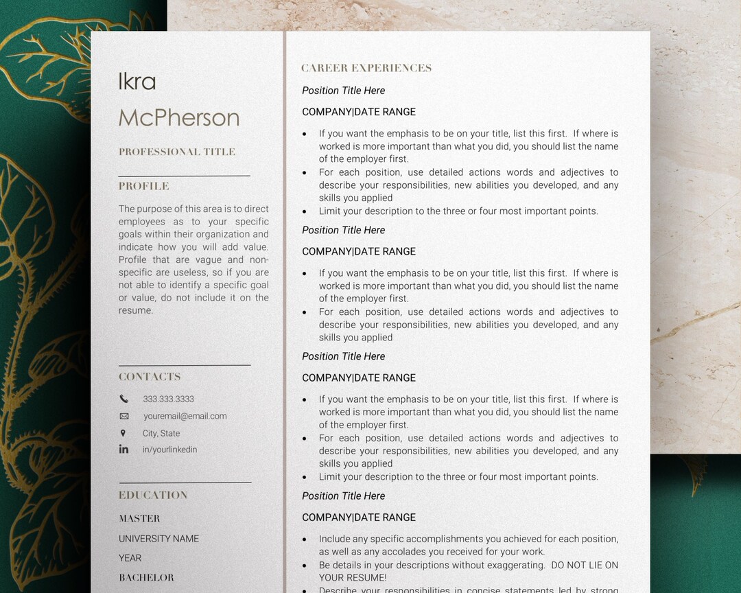 1 Page Resume Template for Word, Minimalist CV Template for Word ...