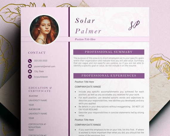 Pink Creative Resume Template Pink Resume Template Word Mac - Etsy