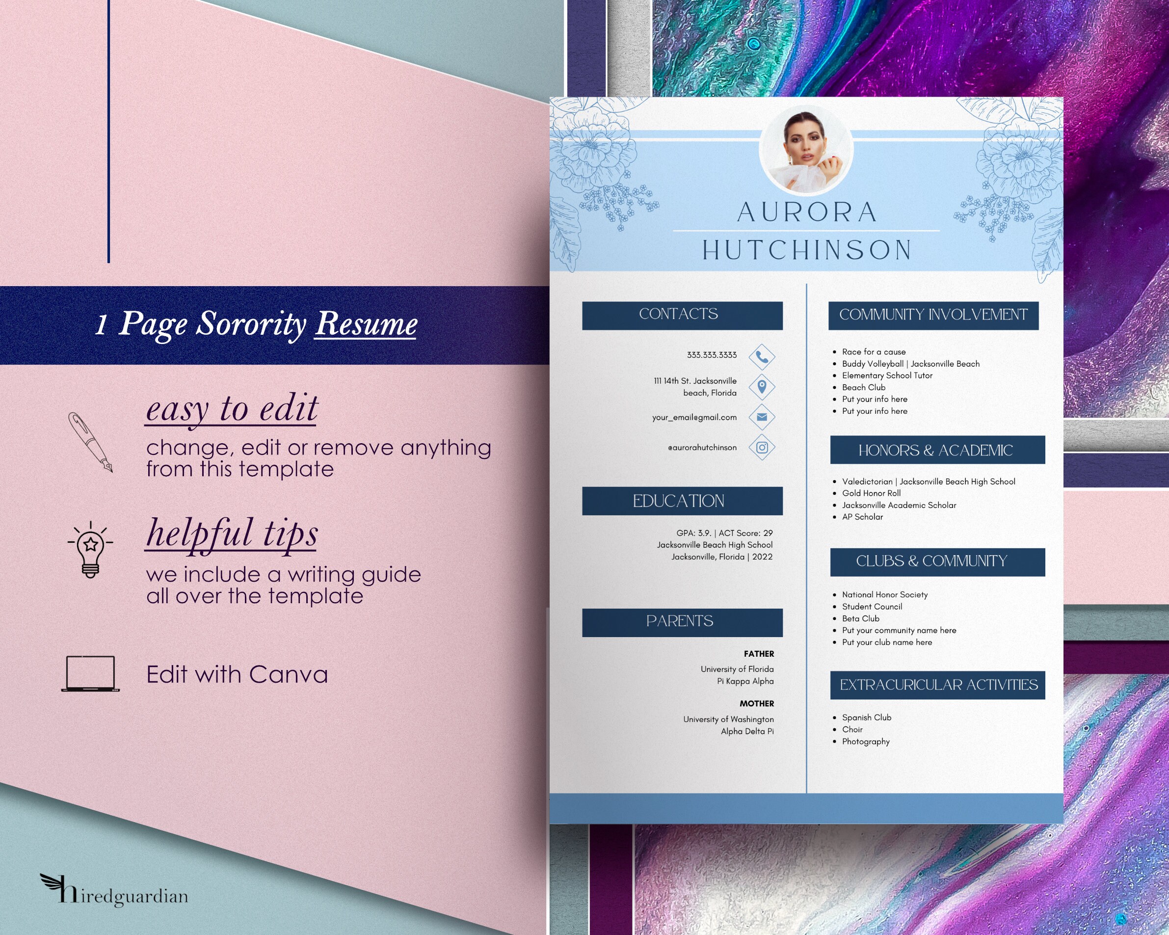 Sorority Resume Template Blue, Delta Sigma Theta Sorority, Chic ...
