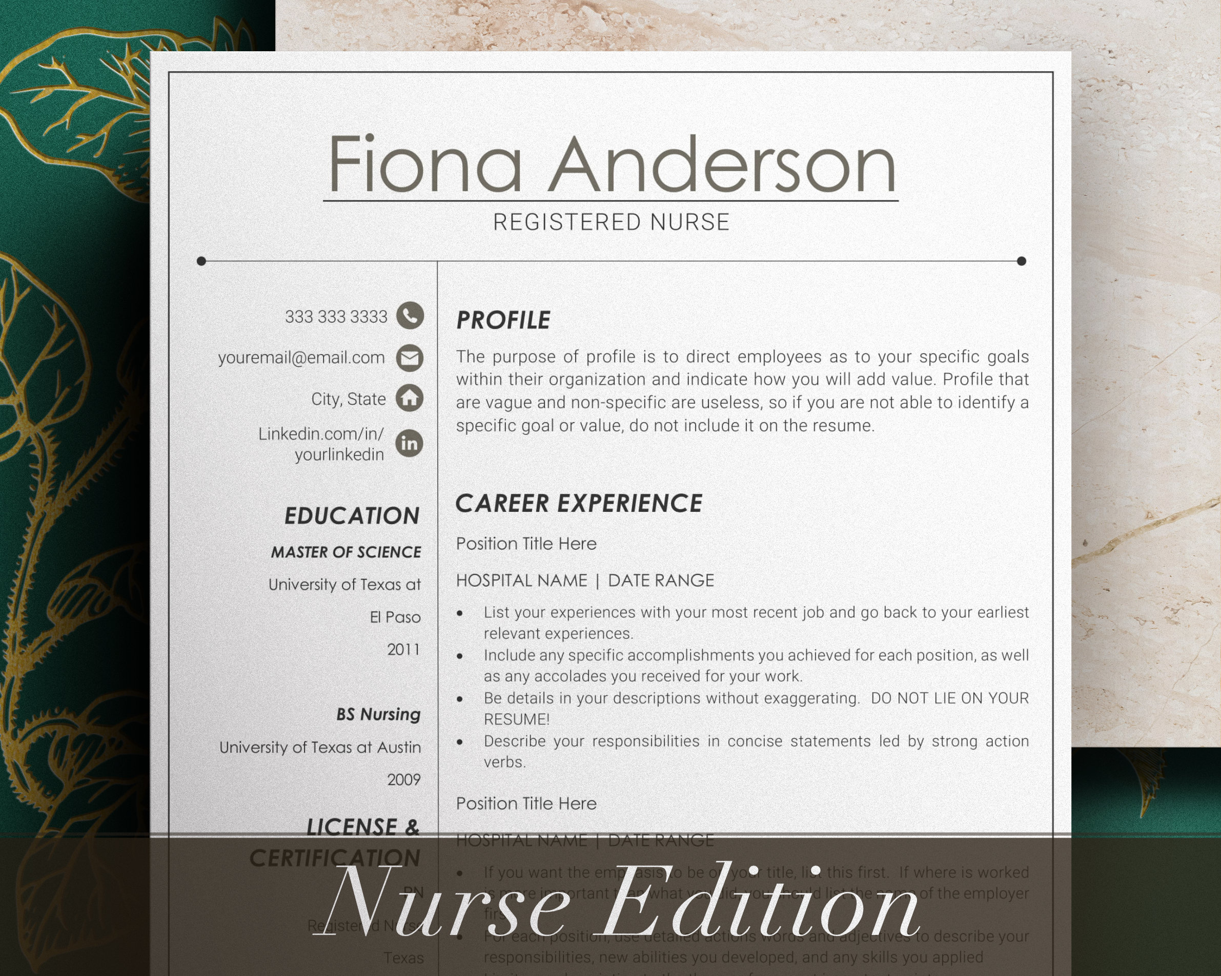New Nurse Resume Template, Student Nurse Resume Template, Nurse CV ...
