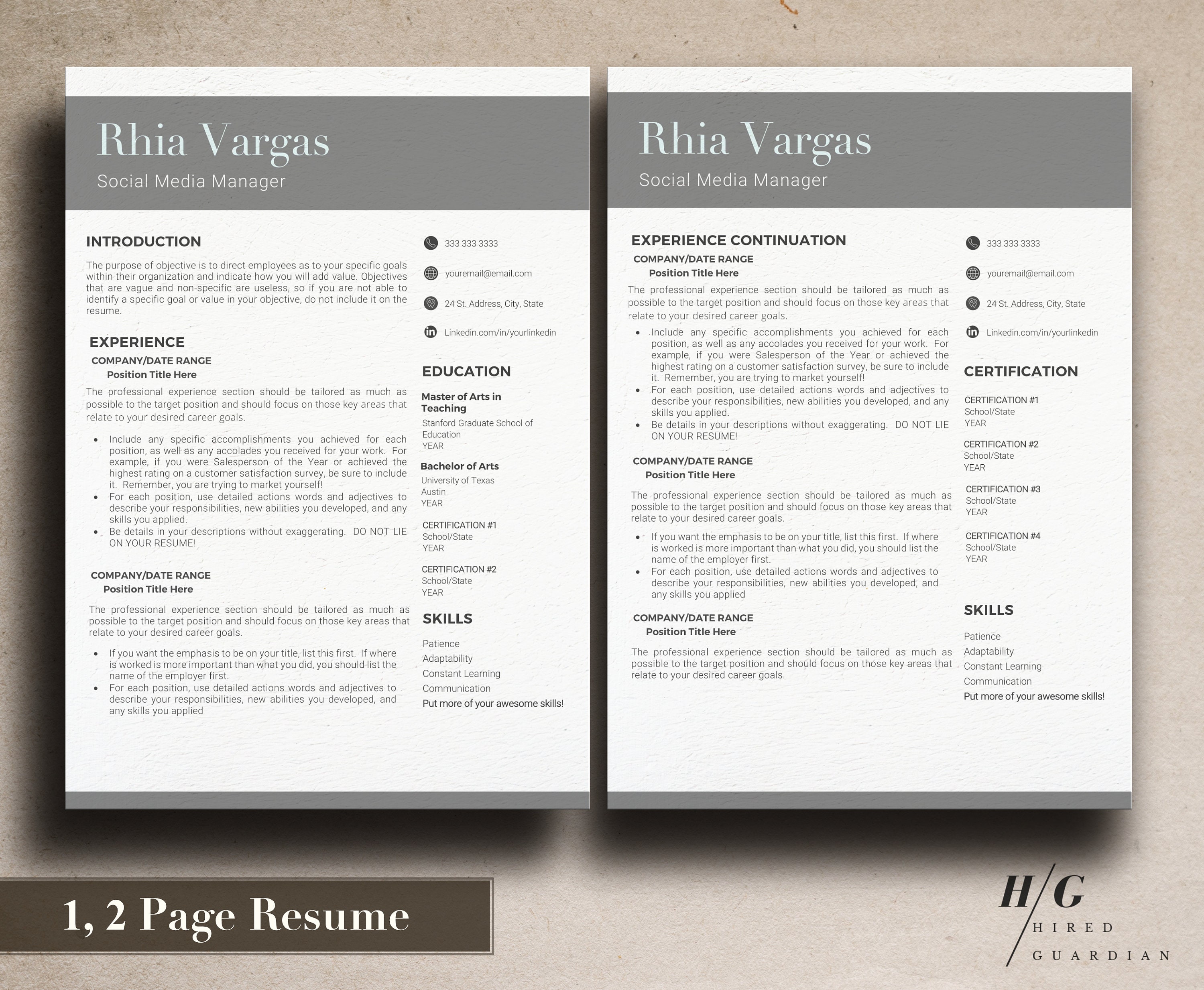 Professional Resume Template Resume Template for Word Resume | Etsy