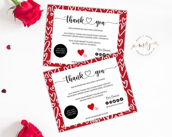 Valentines Thank You Card, Red & Pink Valentine Hearts, Editable ...